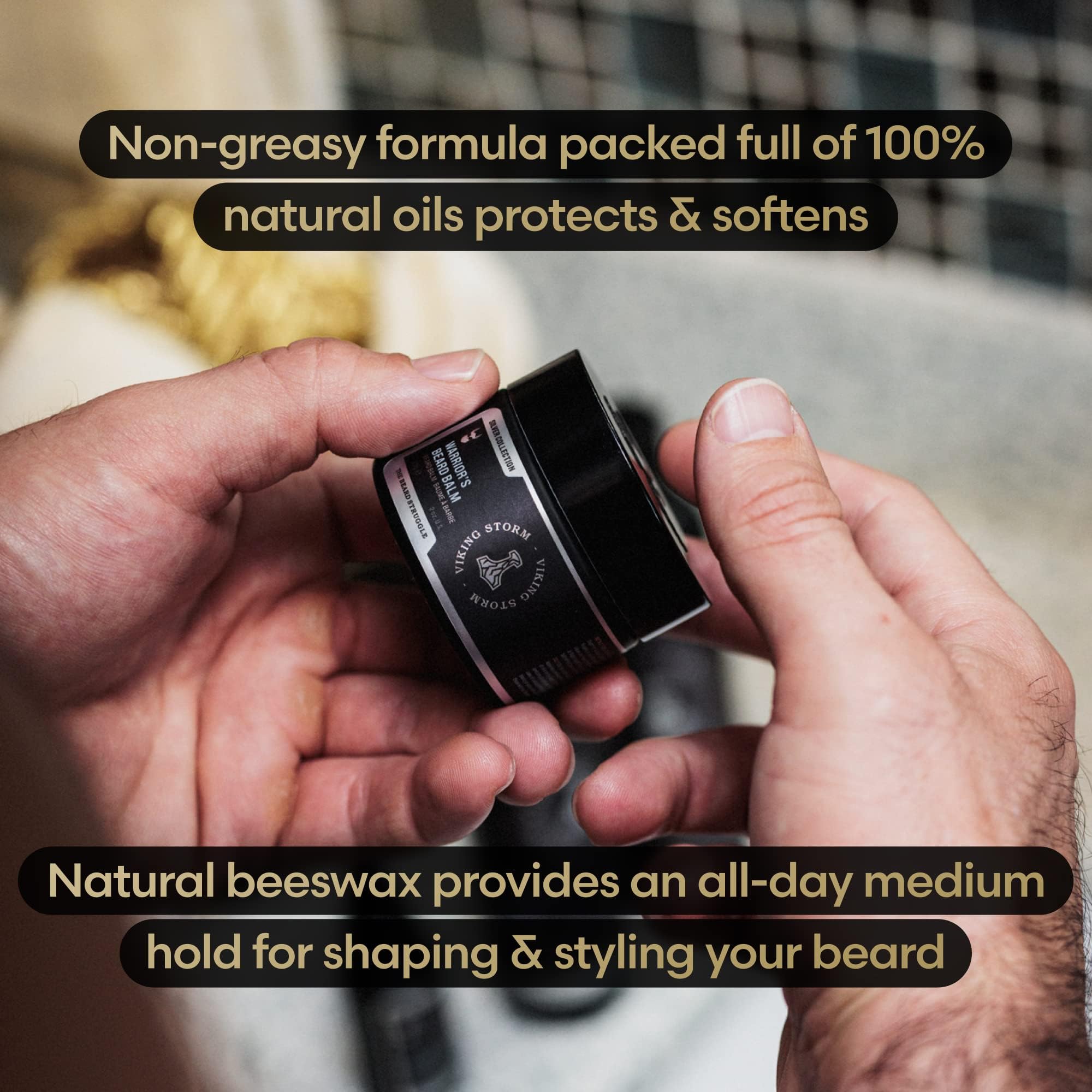 The Beard Struggle Warrior’s Beard Balm - Platinum Collection, Aesir's Triumph - Non-Greasy Low-Hold Formula, Luxurious Cologne-Grade Fragrances 100% Natural and Plant-Based Ingredients - 50g