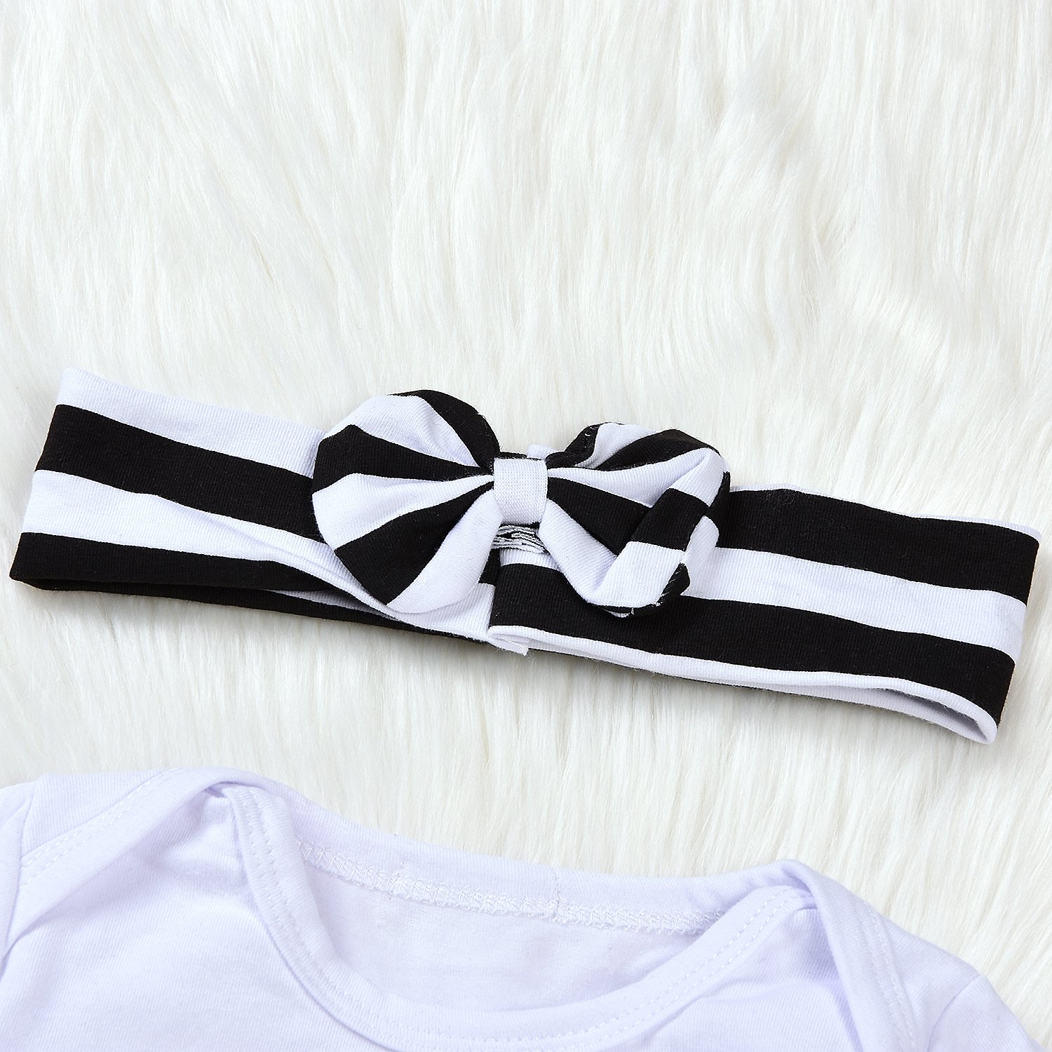 Newborn 4pcs Set Outfit Striped Hoodie with Romper Jumpsuit+ Striped Long Pants and Hat (0-3Months, Long Sleeve)