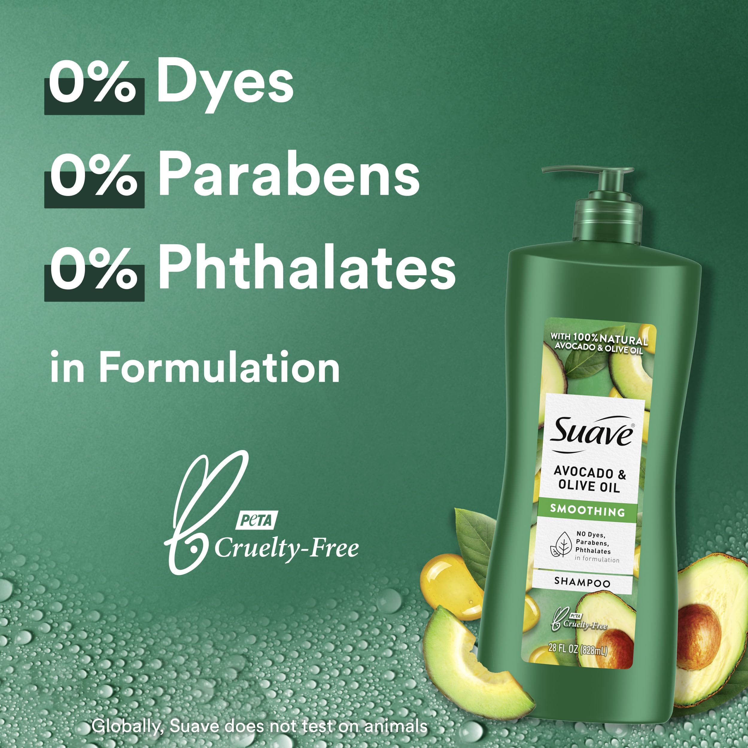 Suave Professionals Shampoo Avocado + Olive Oil, 28 oz, Pack of 4