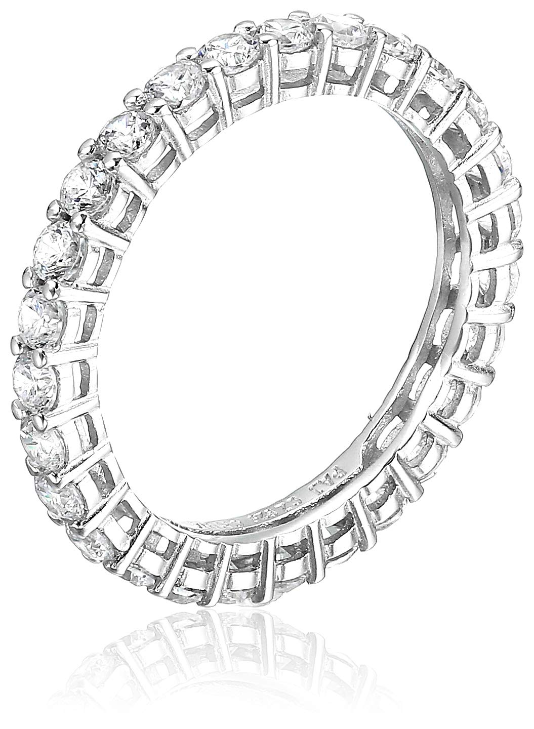 Amazon Essentials Platinum Over Sterling Silver Round Cut Cubic Zirconia All-Around Band Ring (2.5mm), Size 7, (previously Amazon Collection)