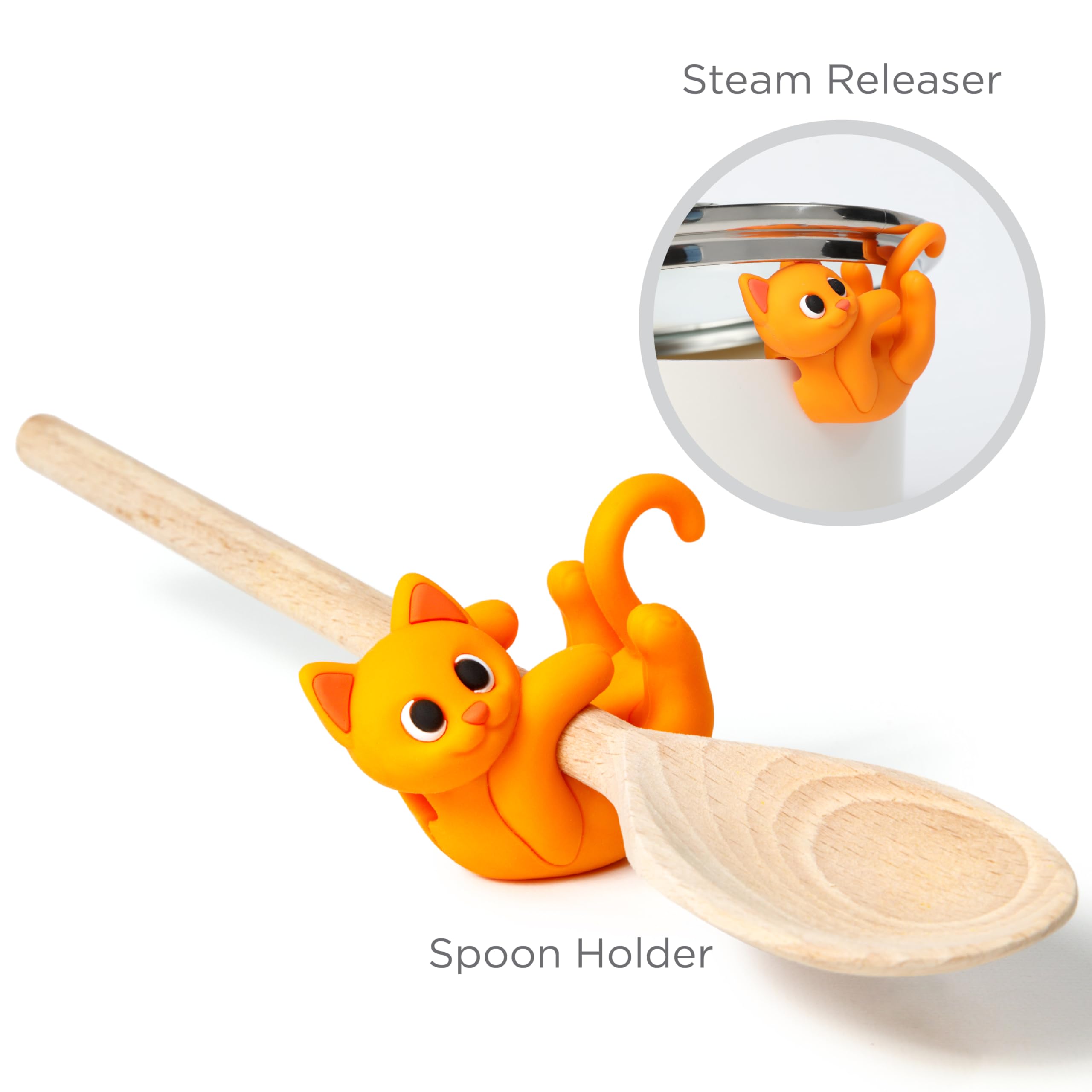 Cat Funny Spoon Rest Silicone Utensil Rest - Pot Spoon Holder for Pot - Food Grade Silicone Utensil Holder Kitchen Gadget - Fun, Cute & Silly Orange Cat Design - Super Fun!