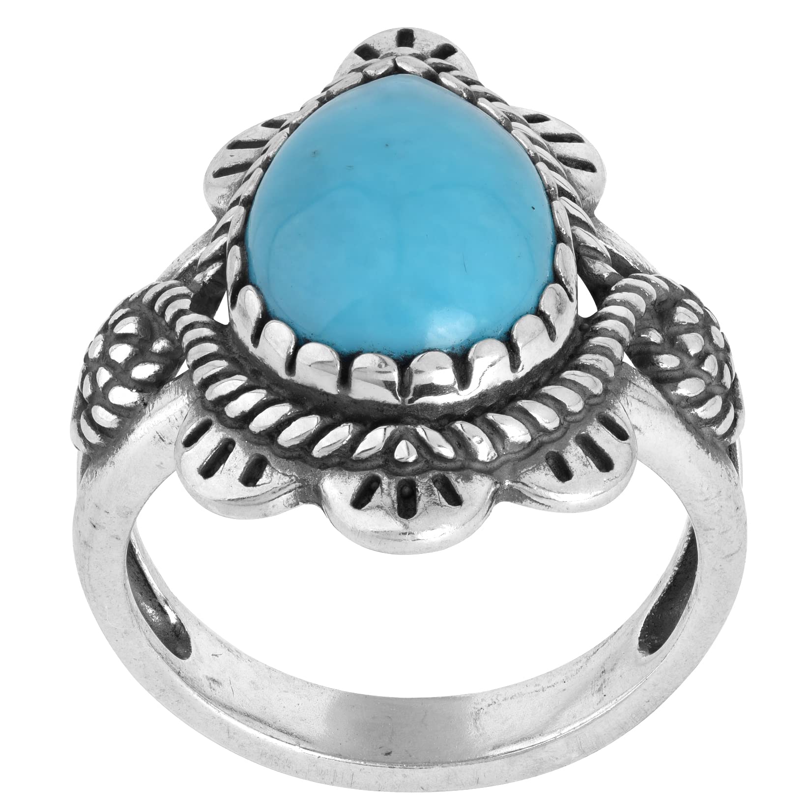 American West Sterling Silver Women's Ring Blue Green Turquoise Gemstone Size 8