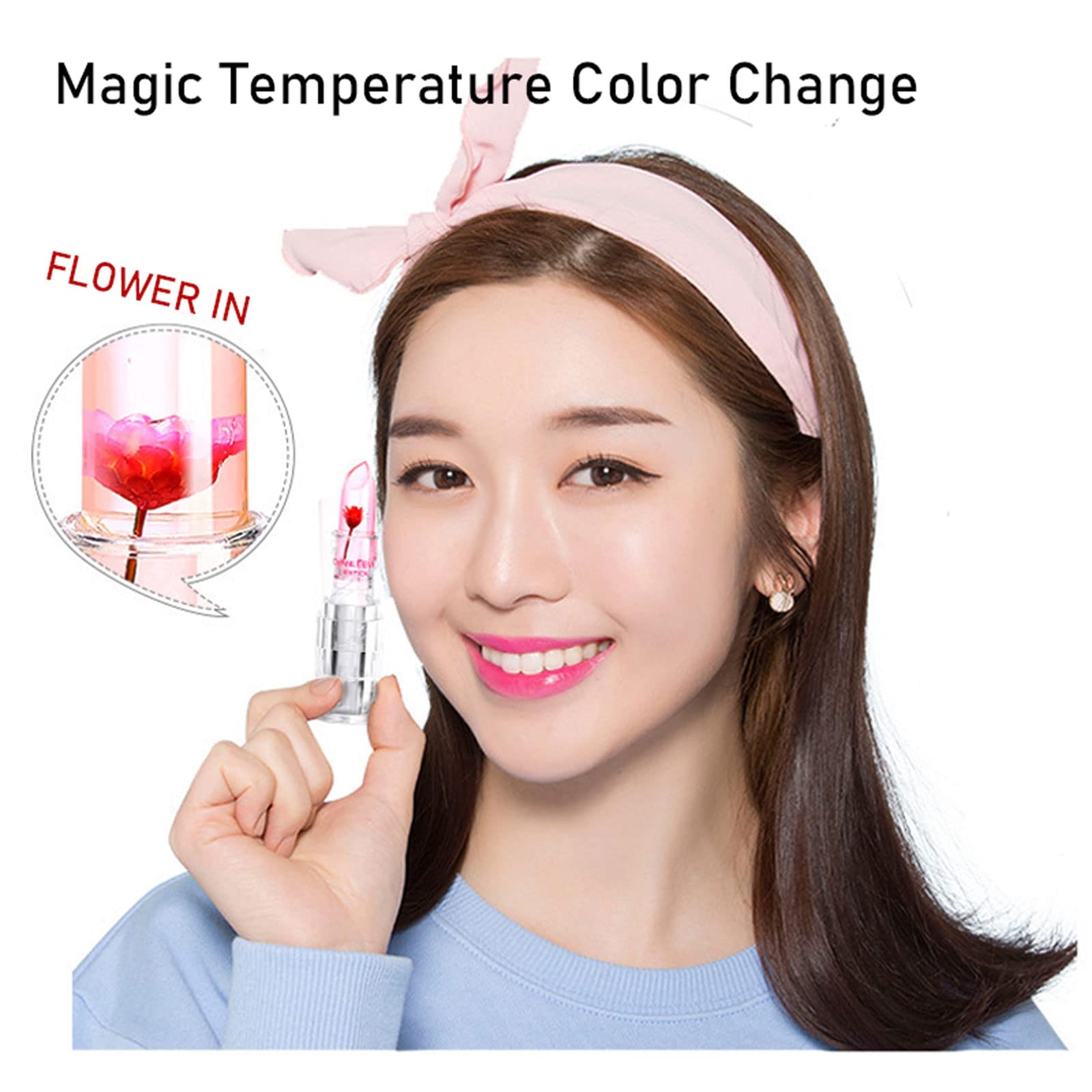 6PACK Clear Crystal Double Flower Jelly Lipstick Set,Magical Mood&Temperature&PH Color Changing Lip Blam, Long Lasting Moisturizing Nutritious Lip Balm and Lip Protection