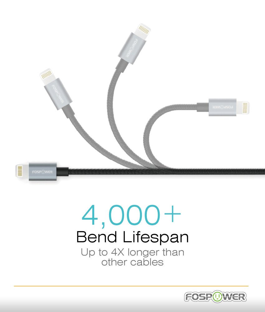 FosPower [2 Pack - 3FT] Apple MFi Certified 8-pin Lightning to USB Cable [Nylon Braided|Full Speed Charging] Durable Built for iPhone XR, XS, XS MAX, X (Ten/10), iPad Pro Air 2 mini 3 (Gray)