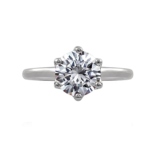 Amazon Essentials Platinum-Plated Sterling Silver Solitaire Ring set with Round Infinite Elements Cubic Zirconia (3 cttw), Size 7 (previously Amazon Collection)