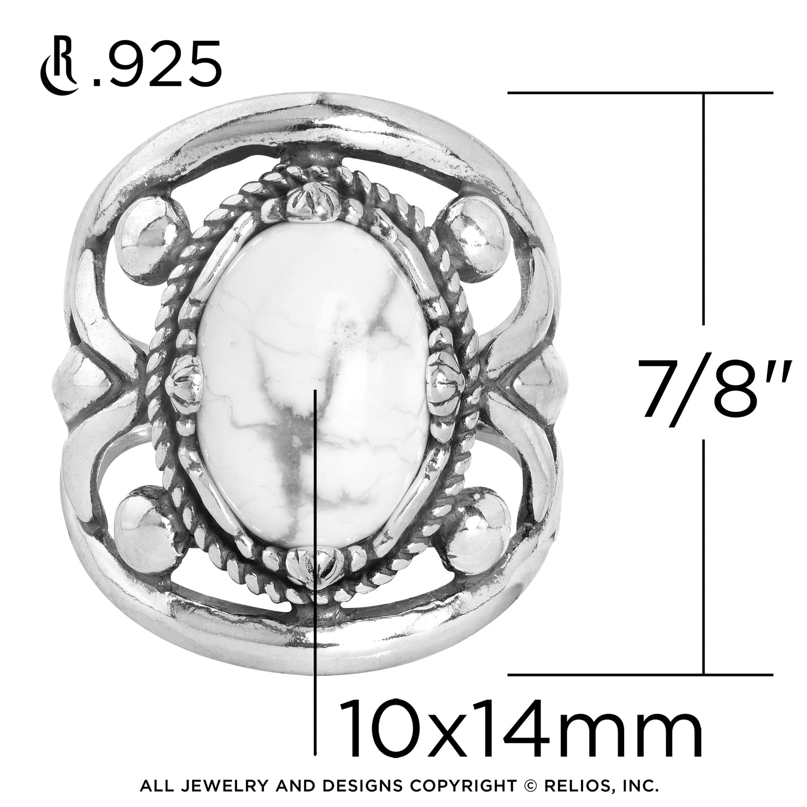 American West Sterling Silver Women's Ring White Howlite Gemstone Tufa-Inspired Design Size 8