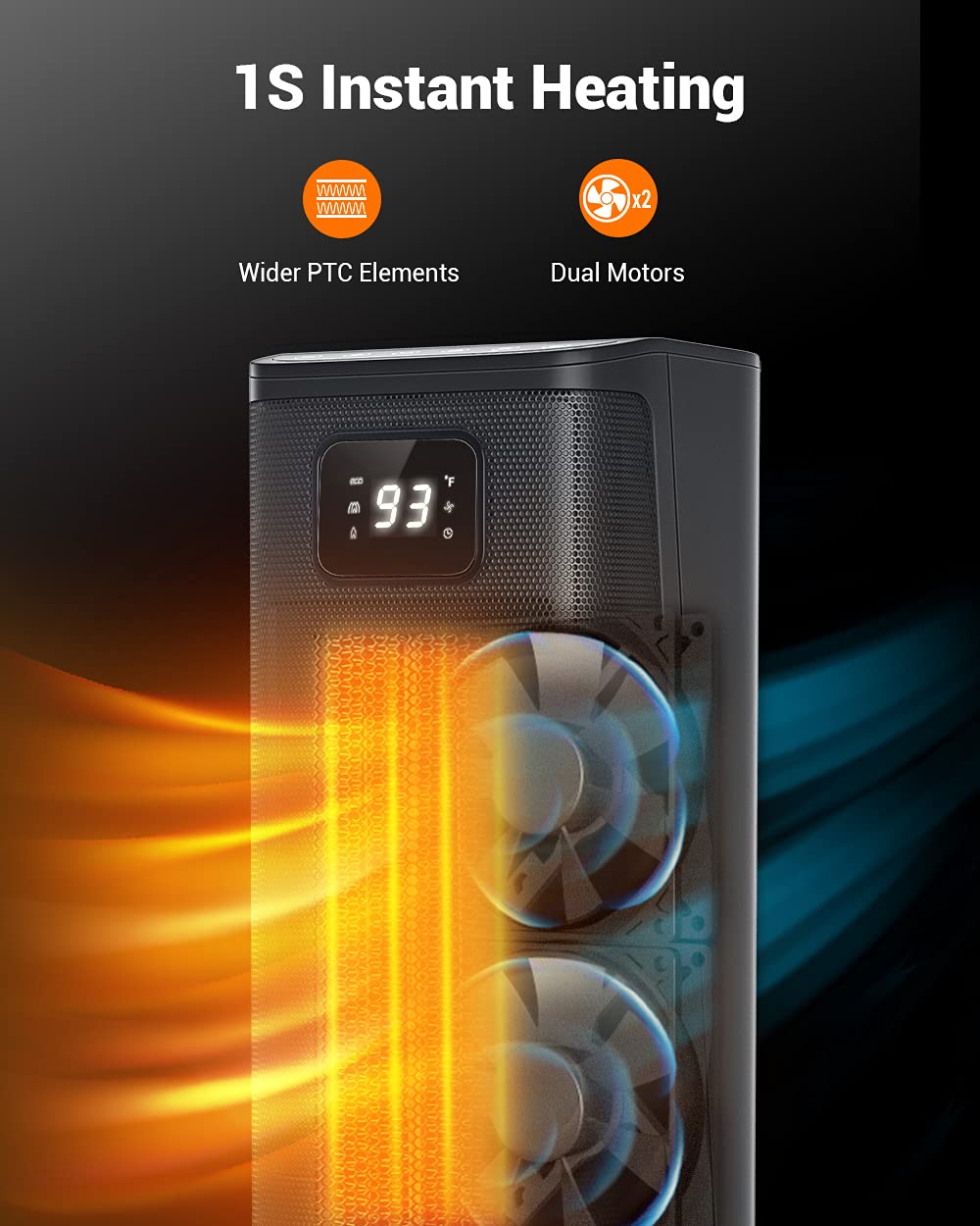 FHstars Space Heater for Indoor Use, 1s Fast Heating Electric Oscillating Portable Heaters with Thermostat, 1500W Ceramic PTC Room Heater with 4 Modes, 24H Timer, LED Display, Safe for Office Use…