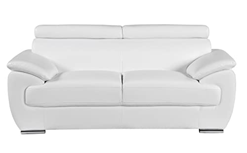 Blackjack Furniture 4571 Veal Collection 2 Piece Genuine Leather Sofa Set for Living Room, Modern Couch and Loveseat with Lumbar Support and Large Adjustable Headrests, 2+3 Seater, White