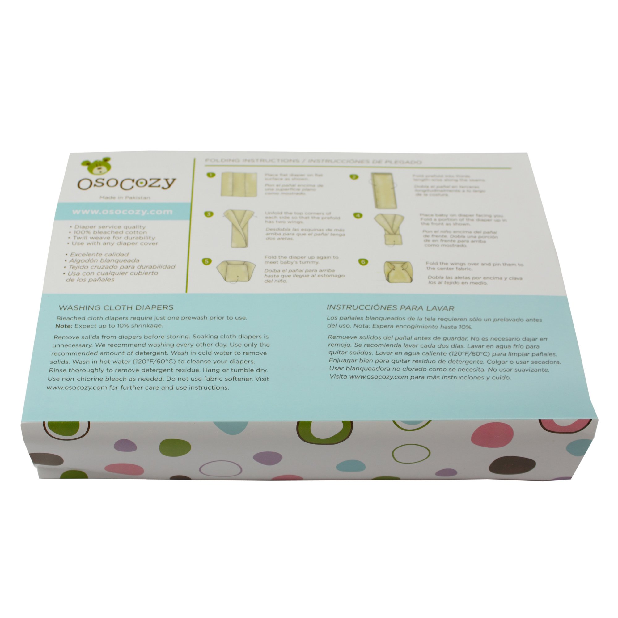 OsoCozy Prefolds Bleached Cloth Baby Diapers, Size 1 (7-15 lbs), Soft, Absorbent and Durable 100% Natural Cotton, Our Top Selling Diaper Service Quality Prefolds - (6 Pack)