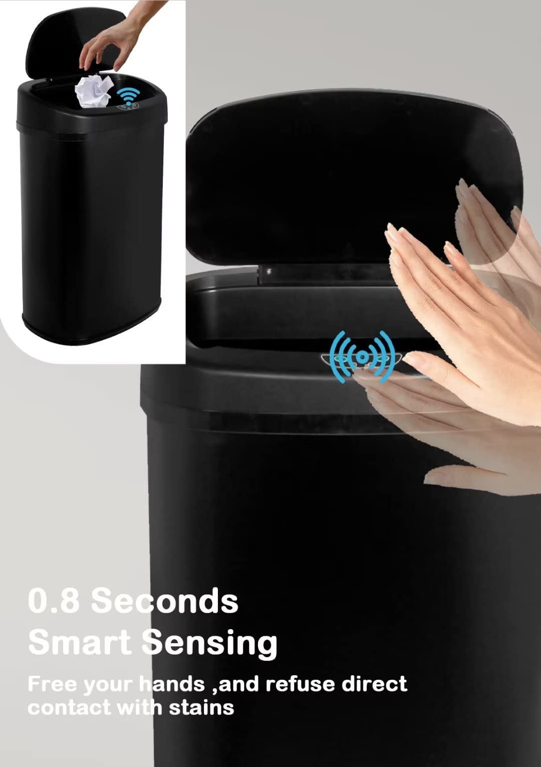 YIQIEDEY Automatic Trash Can Touchless Stainless Steel Trash Can 13 Gallons Large Size Mute Kitchen Trash Can with Odor Control System Suitable for Kitchen, Bathroom, Room, Office (Black)