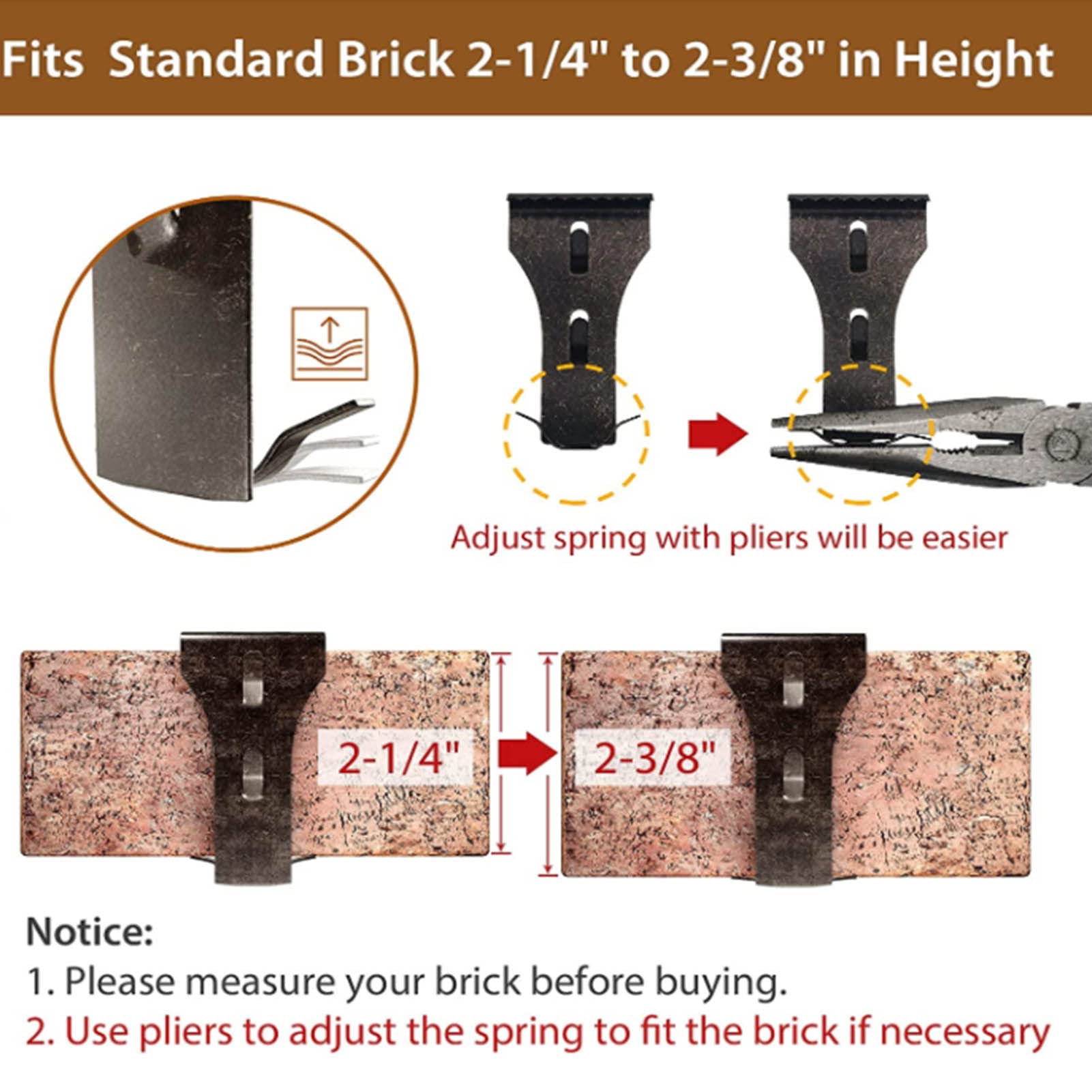 AYNEFY Brick Hook Clips,8Pcs Heavy Duty Outdoor Brick Hangers Outside Home Decor Hanging Wall Clips Fits Standard Size Bricks 2 1/4 Inch to 2 3/8 Inch High Bricks