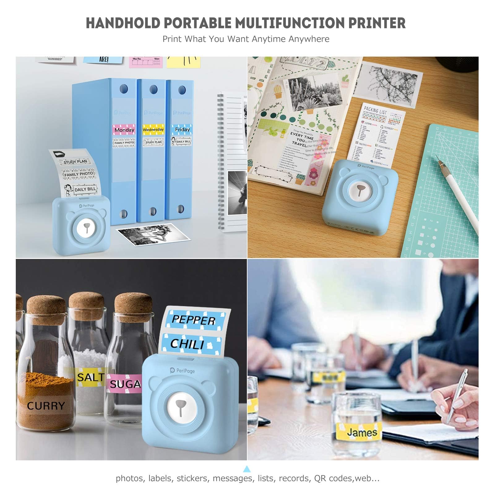 Buyounger Mini Printer, Mini Sticker Printer for iPhone Android Phone, Pocket Printer for Photo Picture Home Office Label Notes QR Code (Blue)