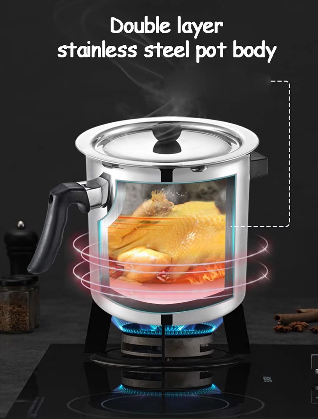 LSQXSS 304 Stainless Steel Double Layer Milk Pot,2.5L Constant Temperature Soup Pot for Induction Cooker and Gas Tove,Automatic Whistle hot Milk Pot,Durable Soup Pot with Anti-scalding Handle