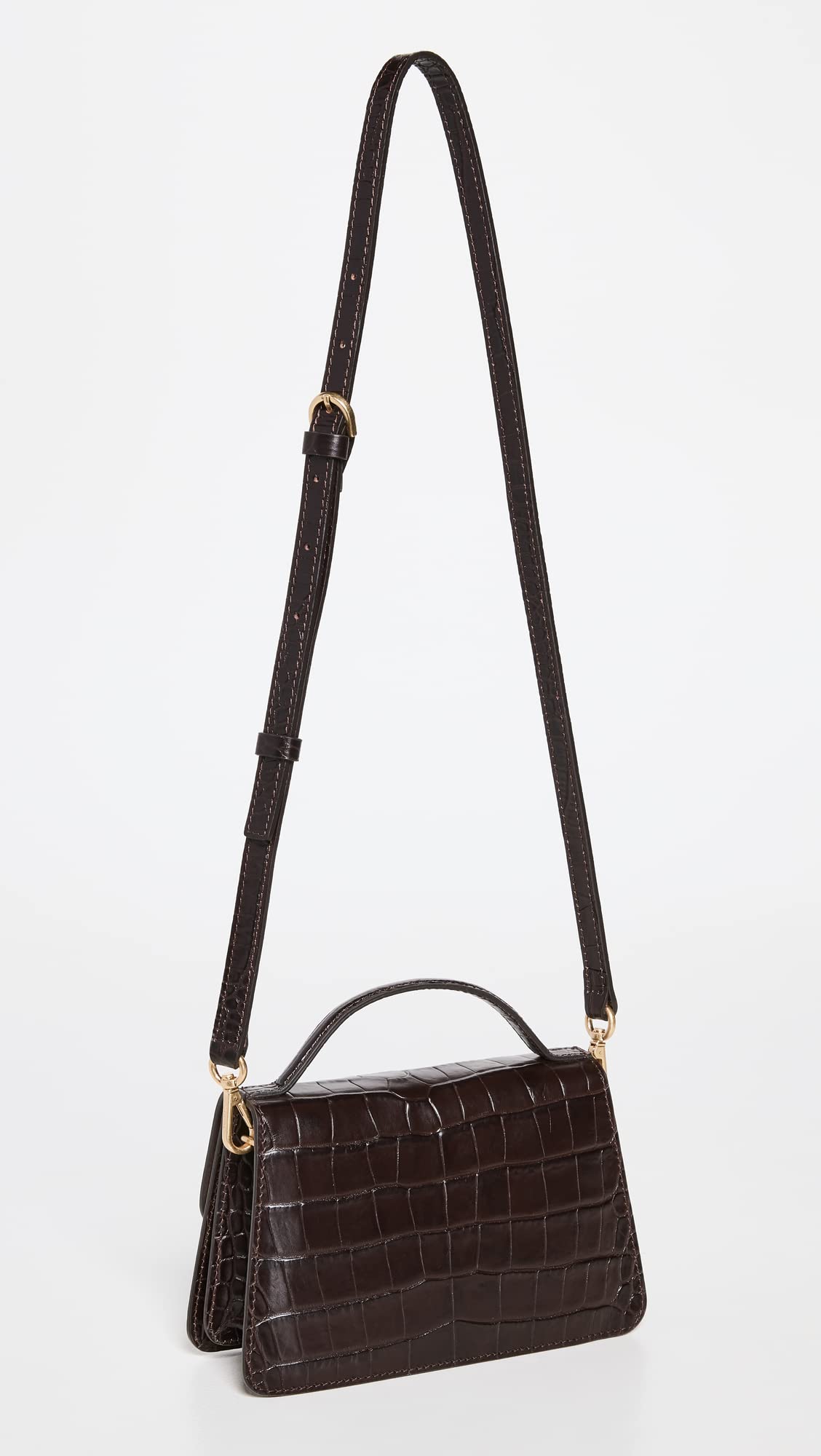 FRAME Women's Le Signature Small Top Handle Bag, Chocolate Croc, Brown, One Size