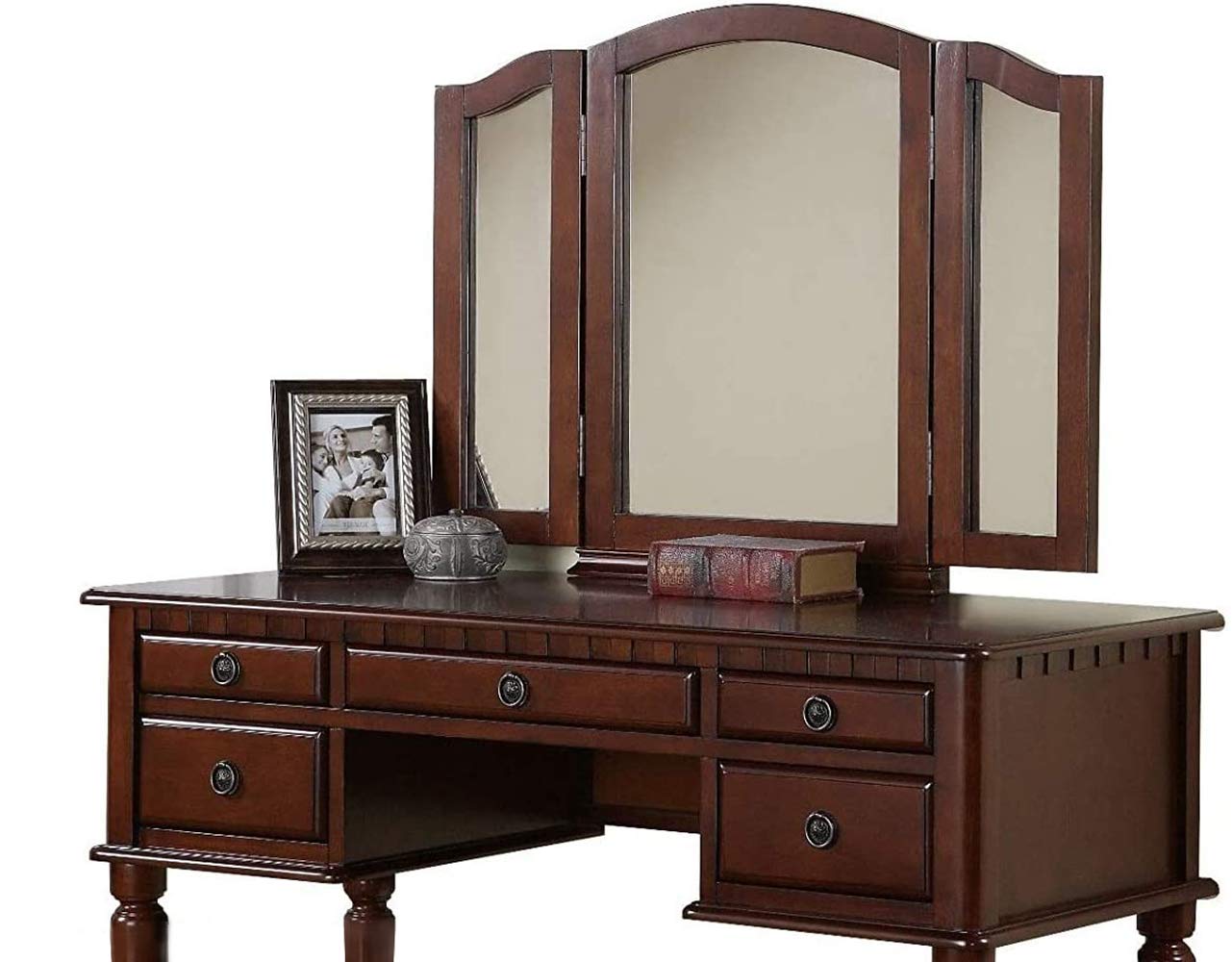 BOBKONA St. Croix Collection Vanity Set with Stool, Cherry