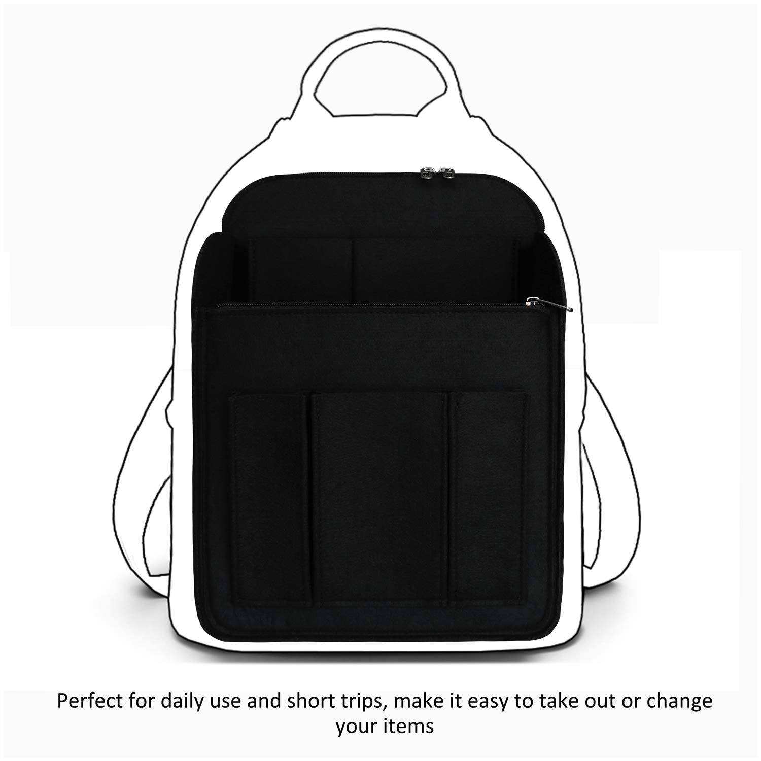 APSOONSELL Felt Backpack Organizer Insert Lightweight Backpack Shaper Foldable Tote Organizer for Handbag Tote Rucksack Shoulder Bag, Black, M