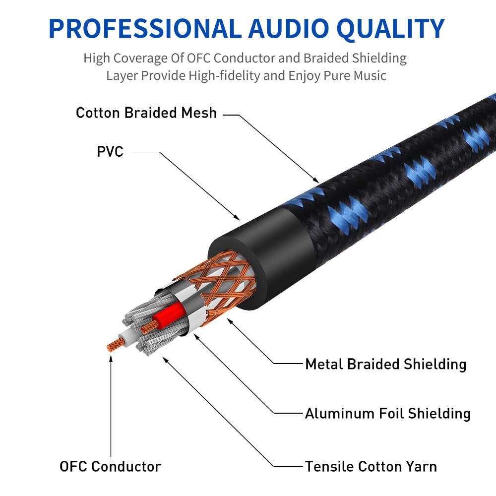 DREMAKE XLR Mic Cable, 33 Foot Balanced XLR 3Pin Male to Female Microphone Patch Cable for Live Sound & Stage, Studio Harmonizer, Mixing Board, Patch Bay, Preamp, Speaker System - Black/Blue Tweed