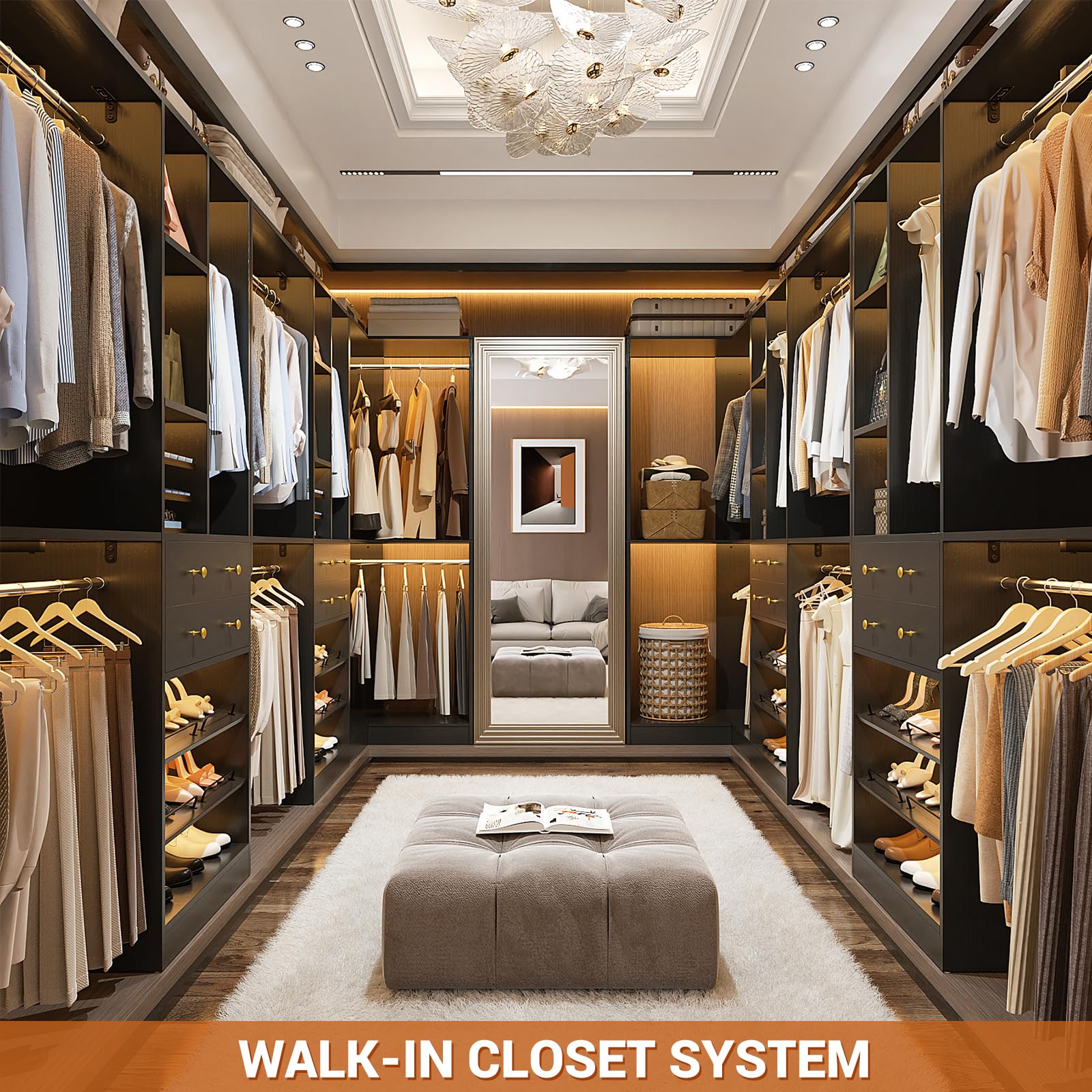 Besiost Closet System with Corner(3 Sets), 90.5" Closet Organizer System with Drawers, Reversible Garment Rack with Shelves, Walk-in Closet System with Hanging Robs, White