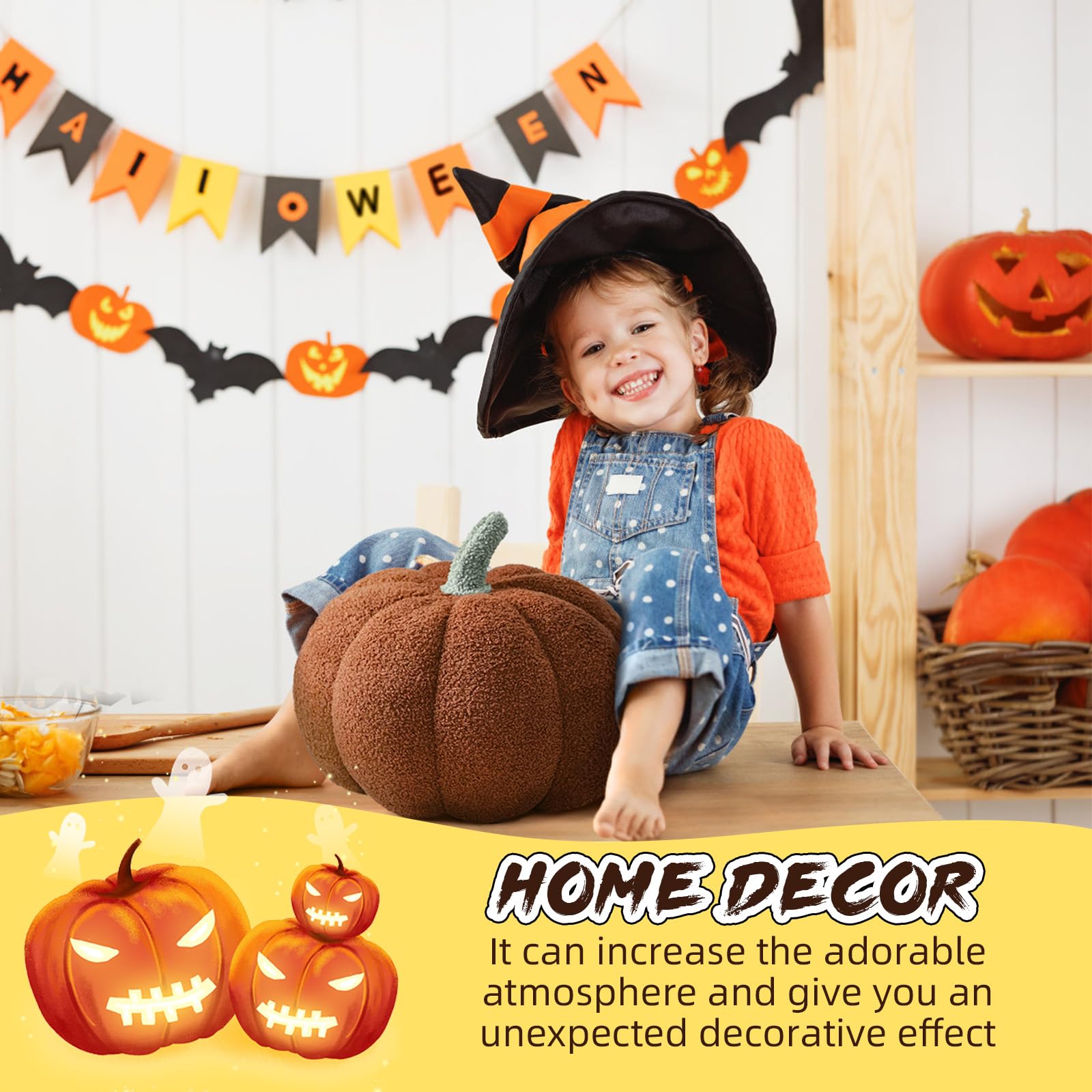 Eoieov Fall Pumpkin Decoration Pillows for Bed Sofa Plush Pumpkin Pillows Halloween Decorations for Home Couch Car and Bedroom Playroom,Caramel,11"