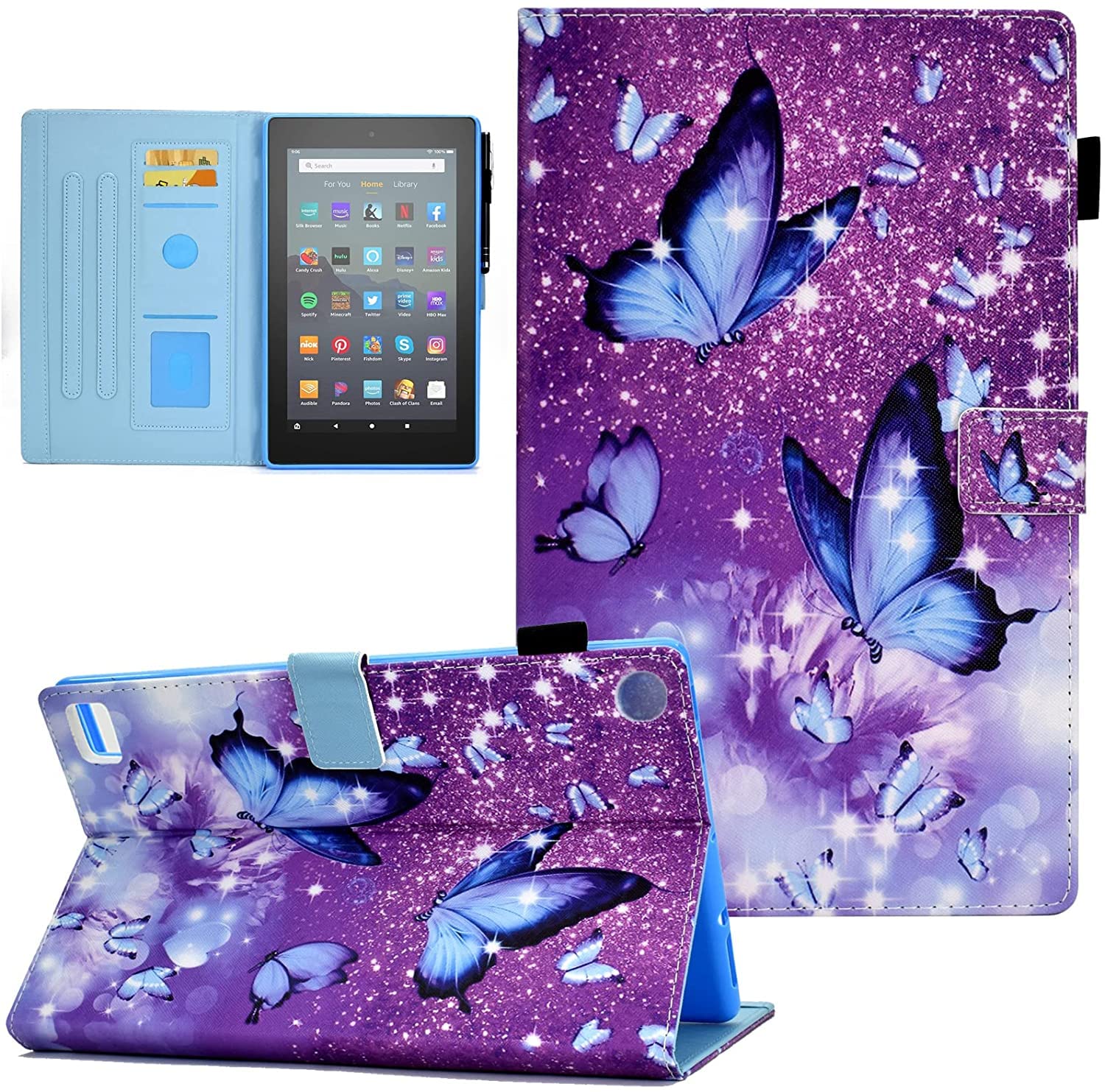 BYCeKe Fire 7 Tablet Case (9th/7th/5th Generation, 2019/2017/2015 Release), PU Leather Stand Cover Case with Auto Wake/Sleep, Not Fit All-New Fire 7 Tablet 12th Gen 2022 Release, Butterfly