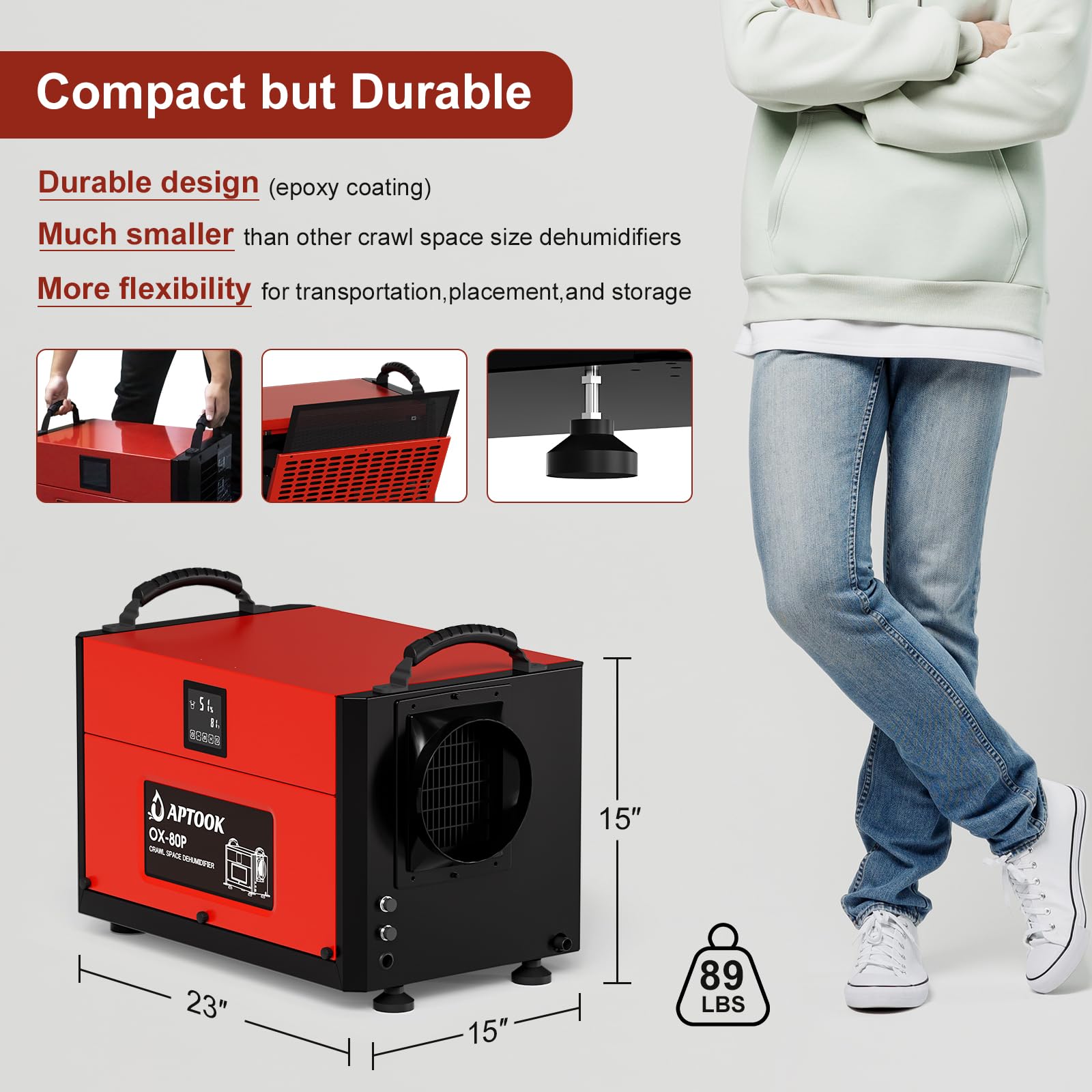 APTOOK 140 Pint Commercial Dehumidifier, Crawl Space Dehumidifier with drain Hose for Basements, Flood Repair Water Damage Restoration, Auto Defrost, Memory Starting