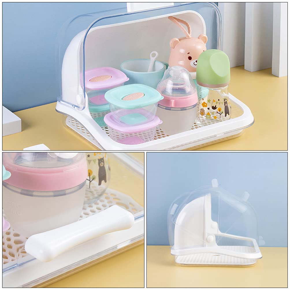 Baby Bottle Drying Rack with Anti- Cover Bottle Storage Box Organizer Portable Kitchen Cabinet Organizer Countertop Dryer for Tea Cup Coffee Mug Bowl