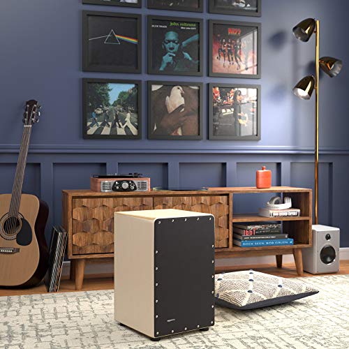 Amazon Basics Wooden Birch Cajon Percussion Box with Internal Guitar Strings - Black
