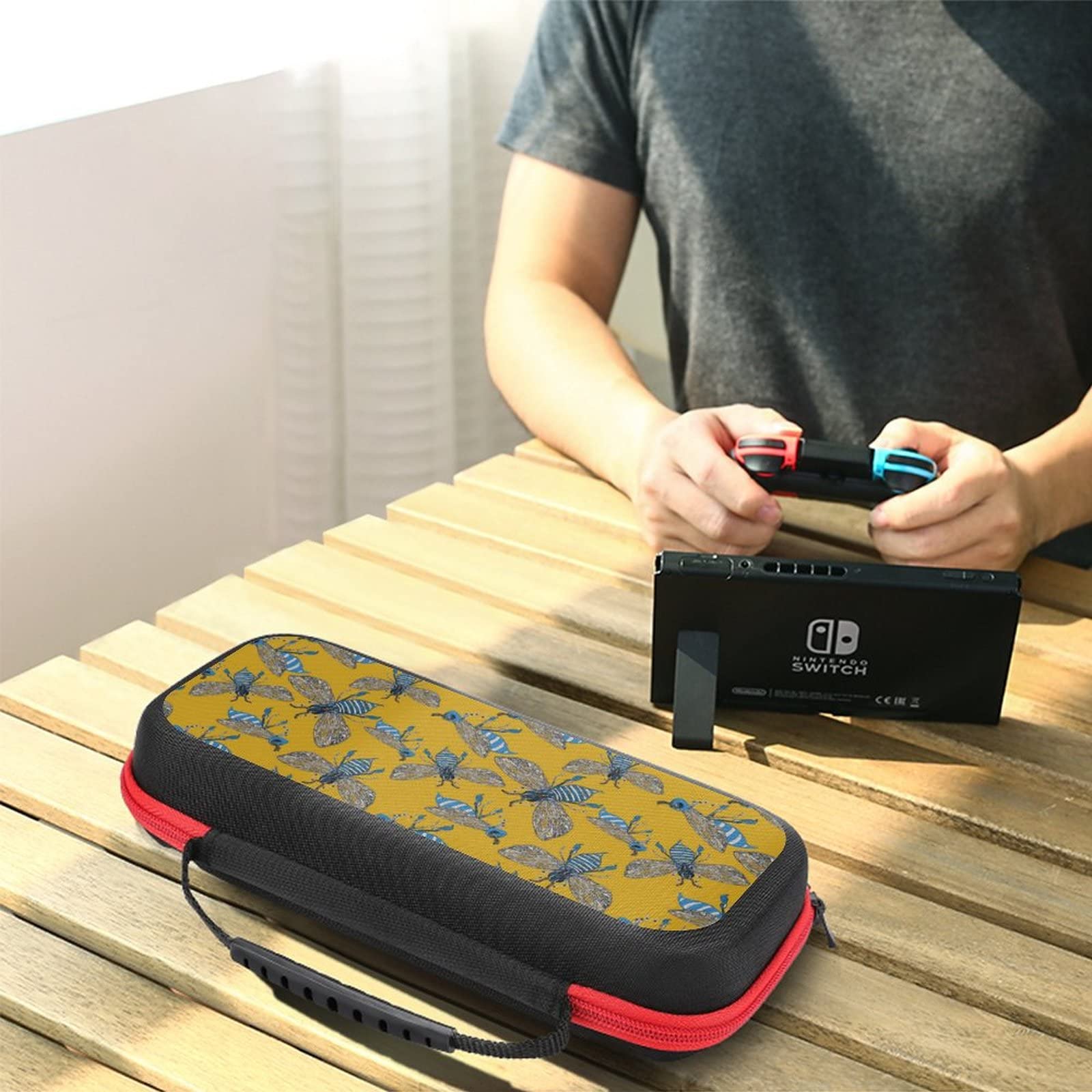 FunnyStar Fashion Bees Carrying Case Protective Shell Handbag for Nintendo Switch with 20 Game Card Bag