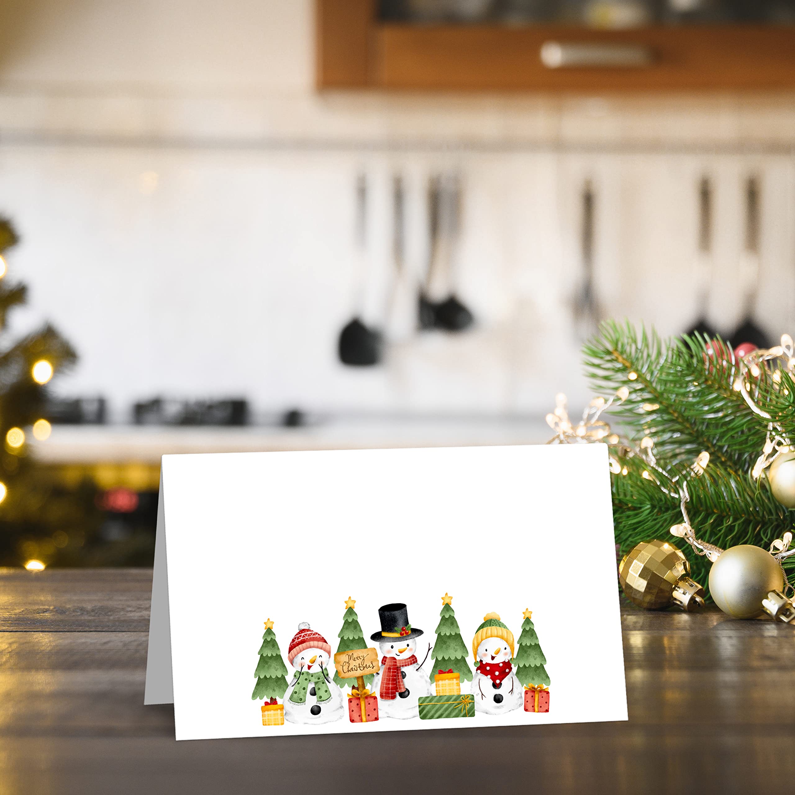Christmas Table Place Cards, Xmas Blank Seating Place Card for Table, 25 Pack Buffet Food Tent Labels, Double Design Name Cards, Scored for Easy Folding, Christmas Party Decorations(08)
