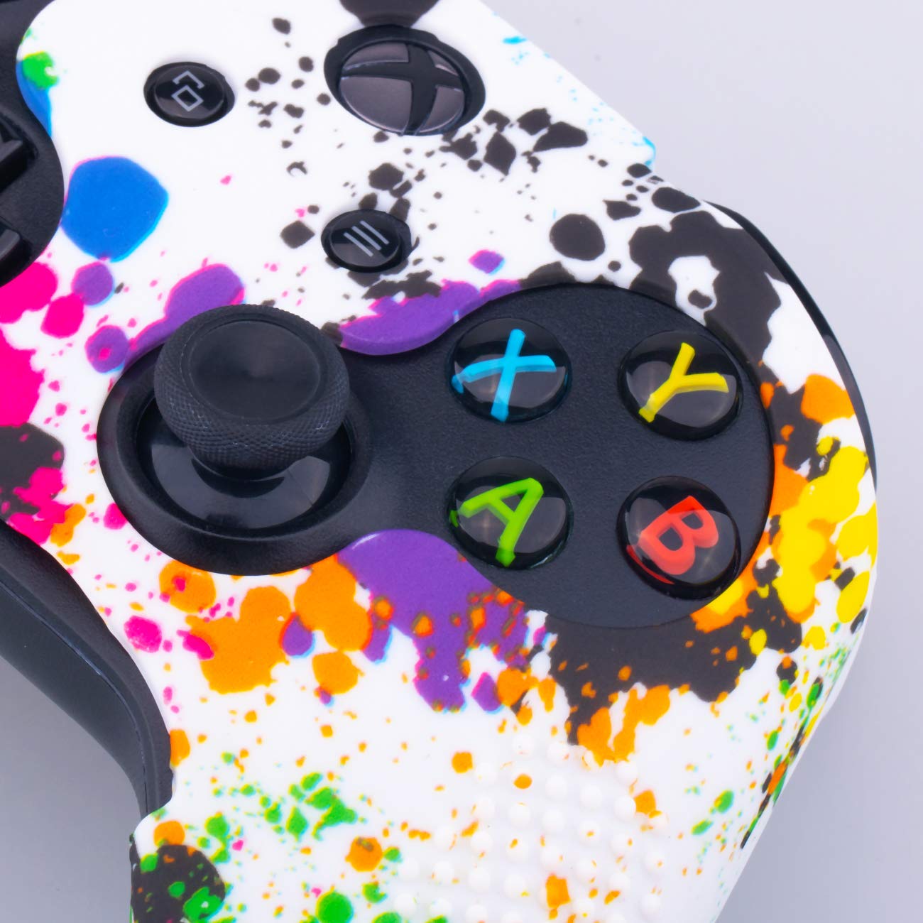 9CDeer Studded Protective Customize Transfer Printing Silicone Cover Skin Sleeve Case + 8 Thumb Grips Analog Caps for Xbox One/S/X Controller Splashing Graffiti Compatible with Official Stereo Headset