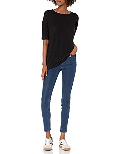Amazon Brand - Daily Ritual Women's Cozy Knit Slouchy Short-Sleeve Sweatshirt, Black, Small
