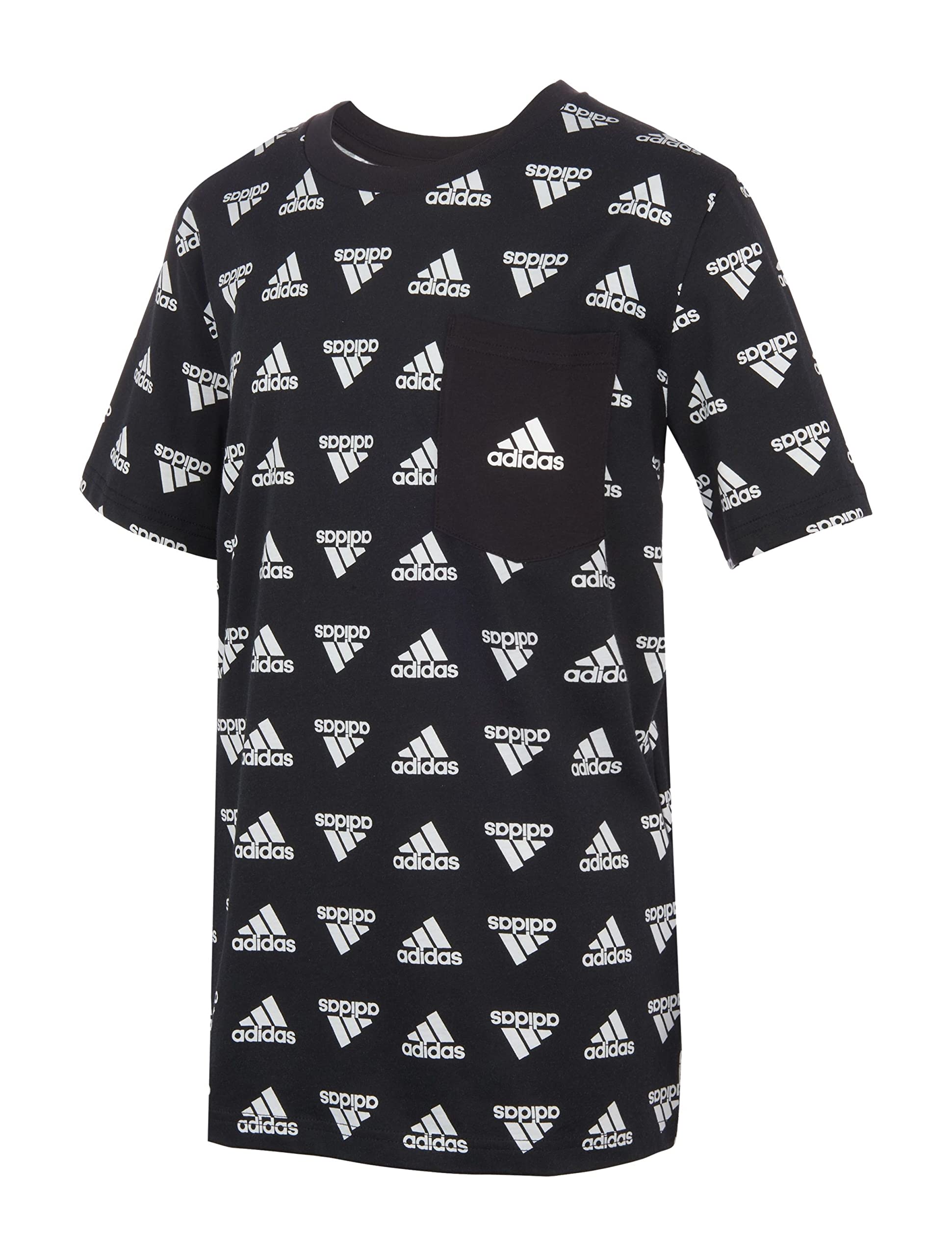 adidas Boys' Brand Love Printed T-Shirt (X-Large, Black/White)