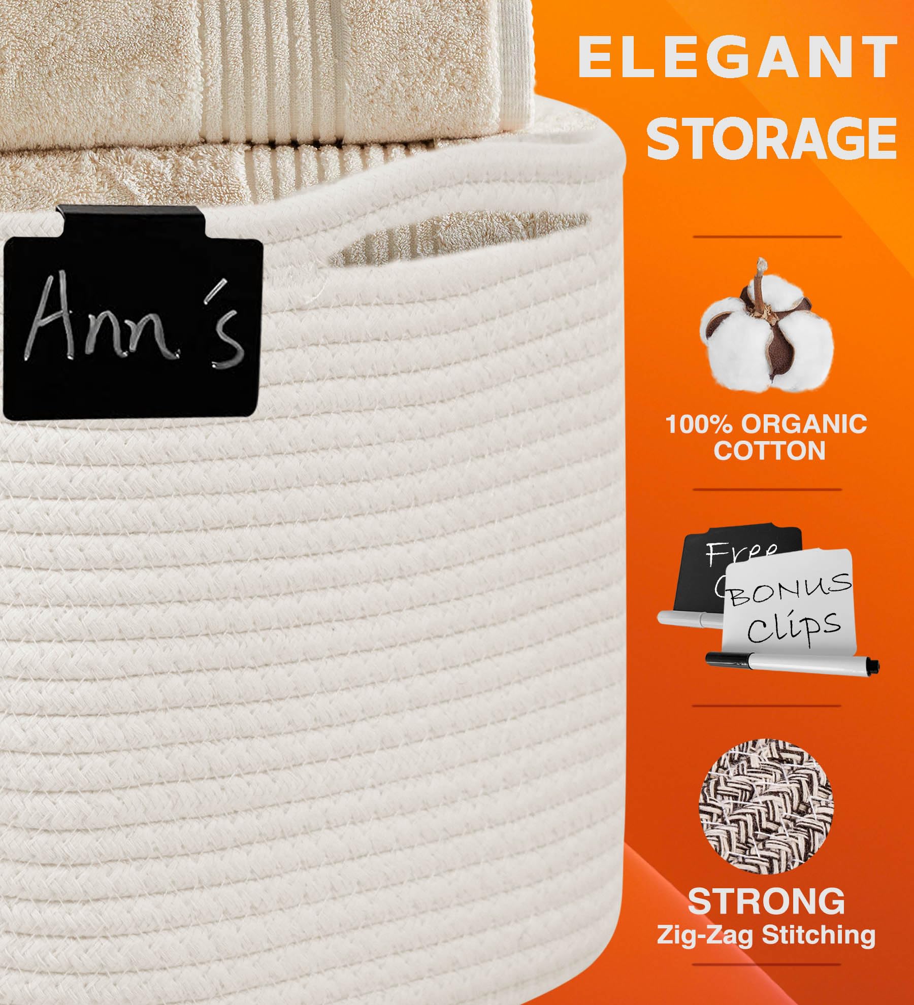 CHAT BLANC Cotton Rope Basket Blanket Storage for Living Room 15.8"x15.8"x13.8" | Baby Toy Storage Basket | Woven Basket | Large Baskets for Organizing, Graphite