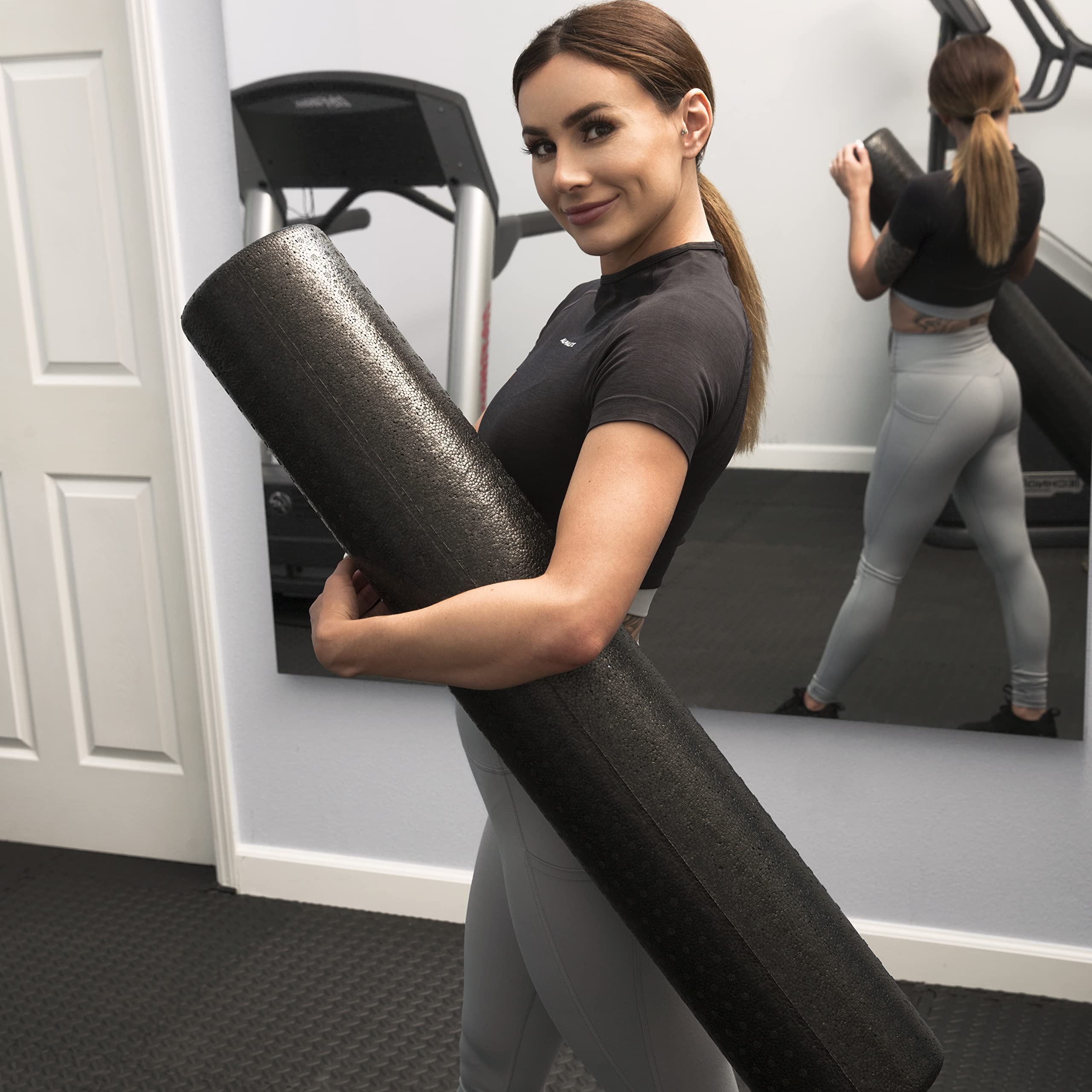 AMFit Foam Roller, High Density Foam Rollers for Muscles, Deep Tissue Massage, Back Pain, Yoga, Trigger Point, Self-Myofascial Release, Physical Therapy & Exercise, Muscle Roller (36 Inch, Black)