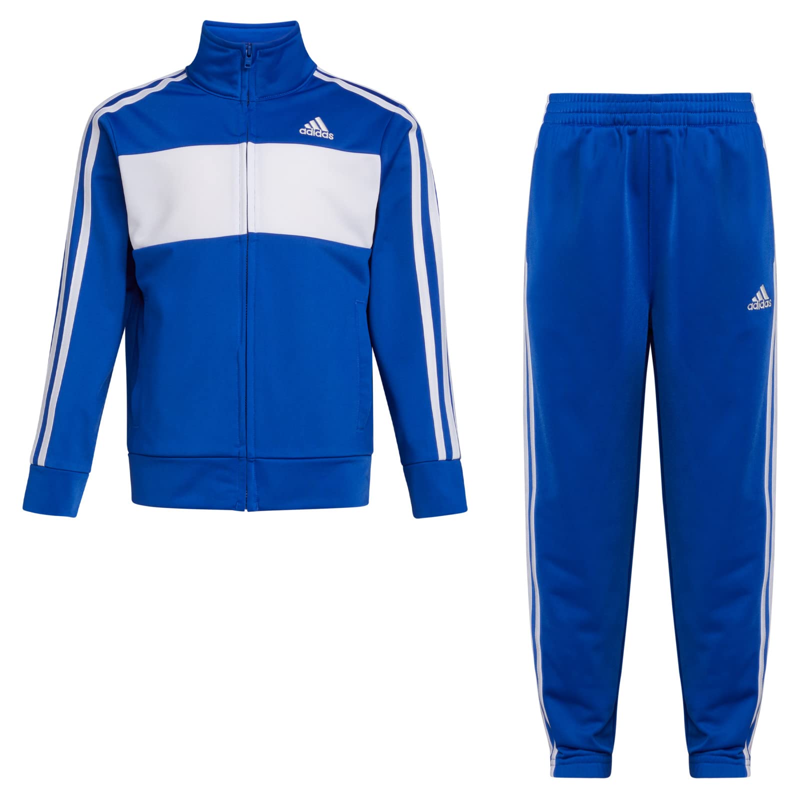 adidas Boys' Little Tricot Jacket & Pant Clothing Set, Essential Tricot Brite Blue, 4T