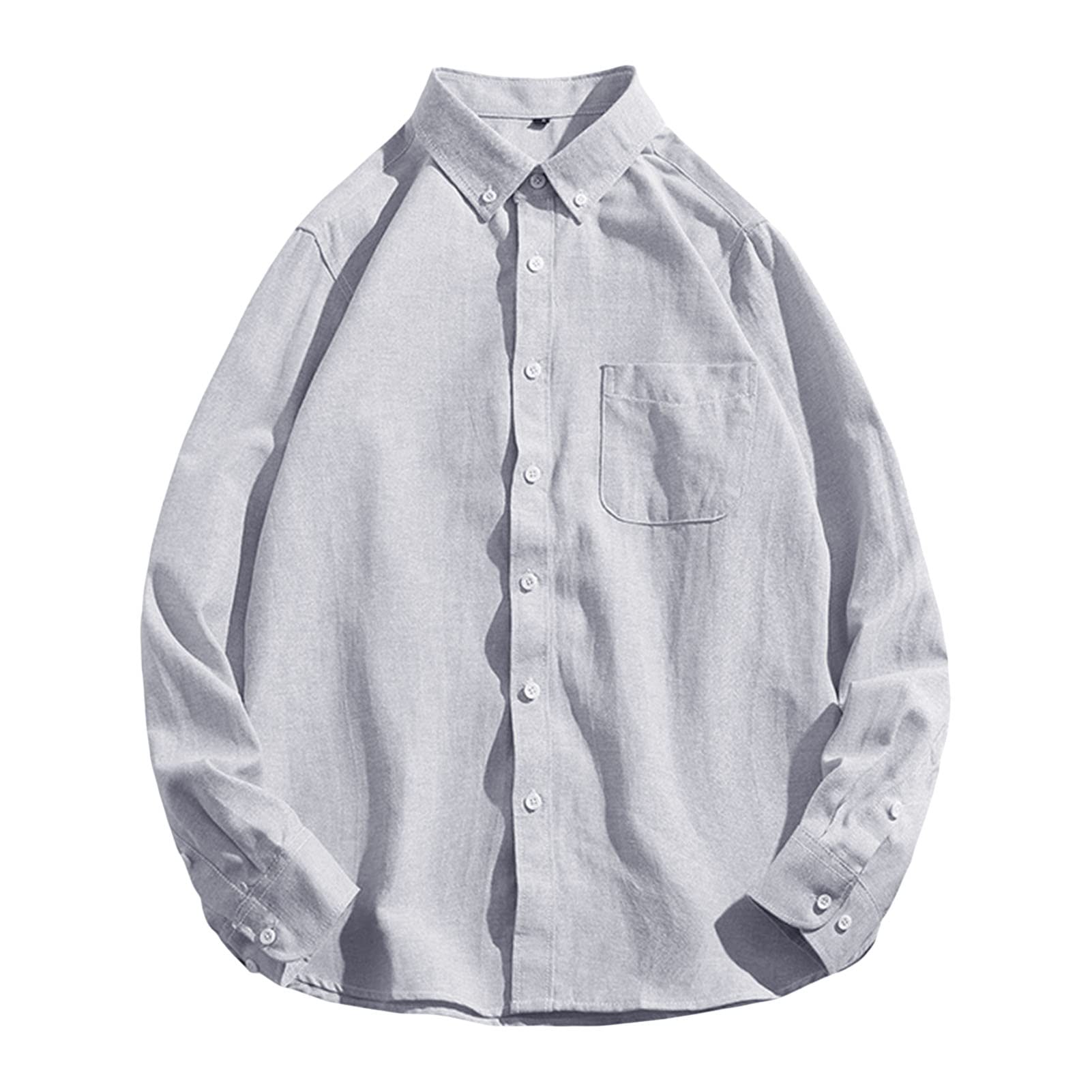 Men's Lightweight Casual Classic Dress Shirt Solid Button Down Shirts Loose Fit Long Sleeve Shirts with Pocket (Grey,3X-Large)