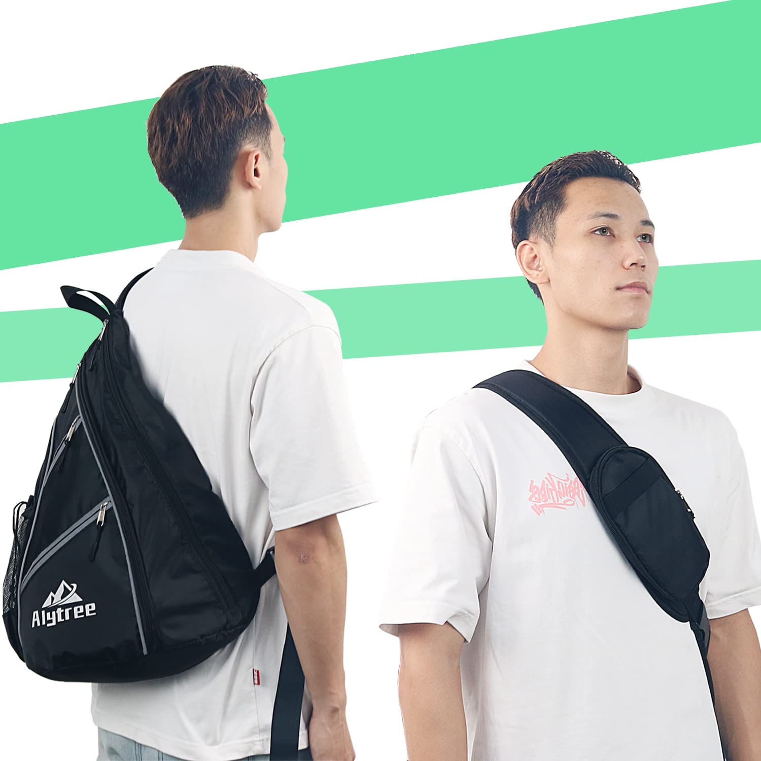 Alytree Pickleball Bag with Phone Holder on Strap, Lightweight Pickleball Crossbody Sling Backpack for Men Women, Adjustable Water Resistant Pickleball Paddle Bag with Fence Hook/Large Capacity