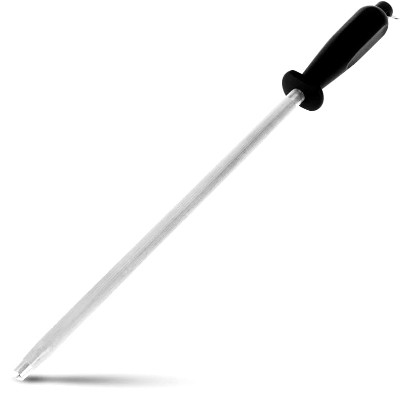 ALZAFASH Handmade Horizontal Carry Knife with Sharpening Steel, Fixed Blade Knife with Honing Rod