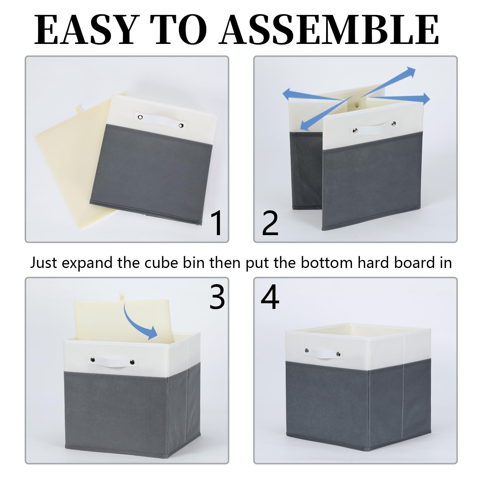 Bidtakay Collapsible Storage Bins 4-Pack Fabric Storage Cube Organizer with Handles 11x11x11 Inches Lightweight Clothes Baskets Waterproof Small Storage Cube Bins with Hard Board White/ Light Beige