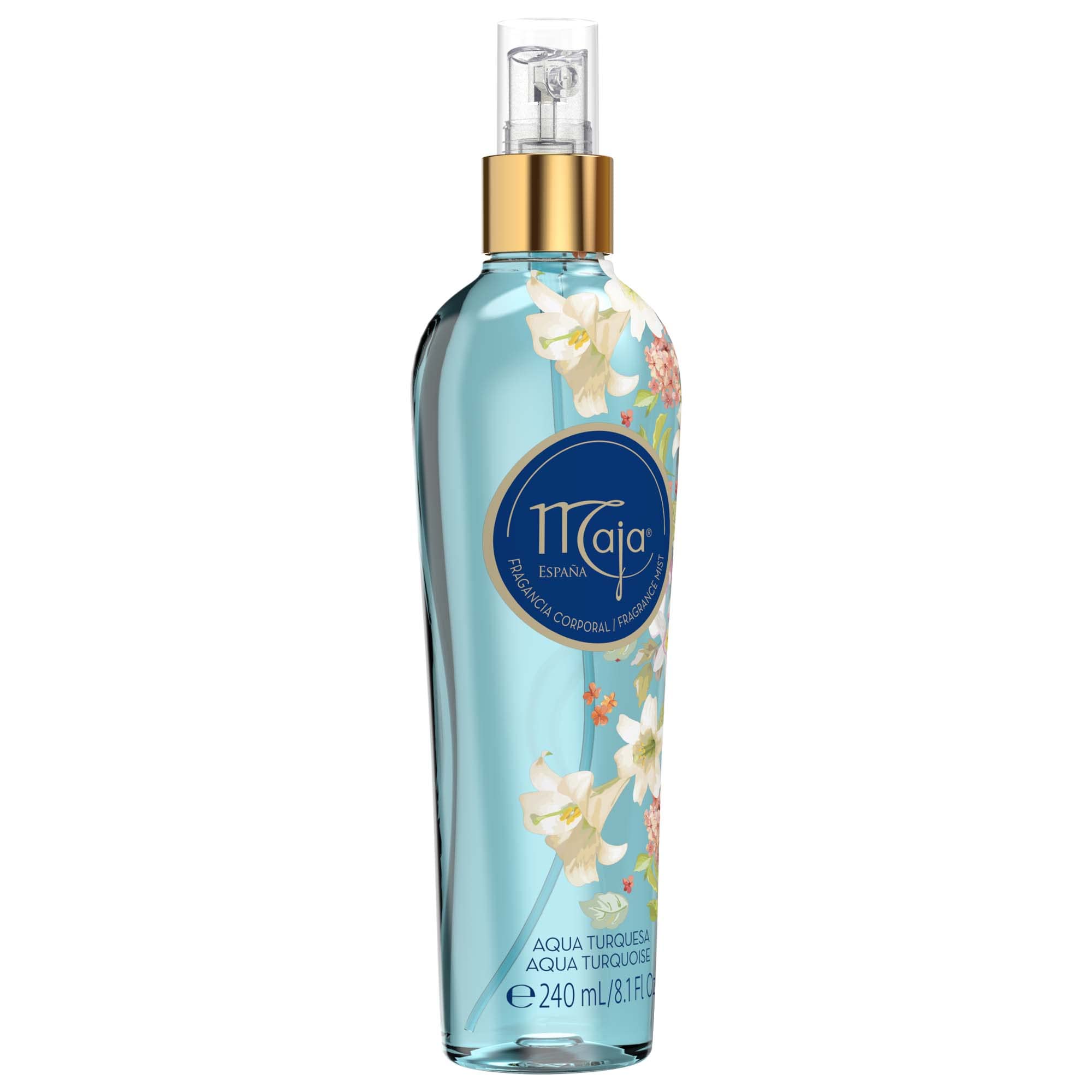 Maja Aqua Turquoise Mist, Perfumed Body Mist with Floral and Aquatic notes to leave a spray of freshness, Refresh your Body, Fresh Scented, Aqua Turquoise Fragrance, 8.1 FL Oz, Spray Bottle.