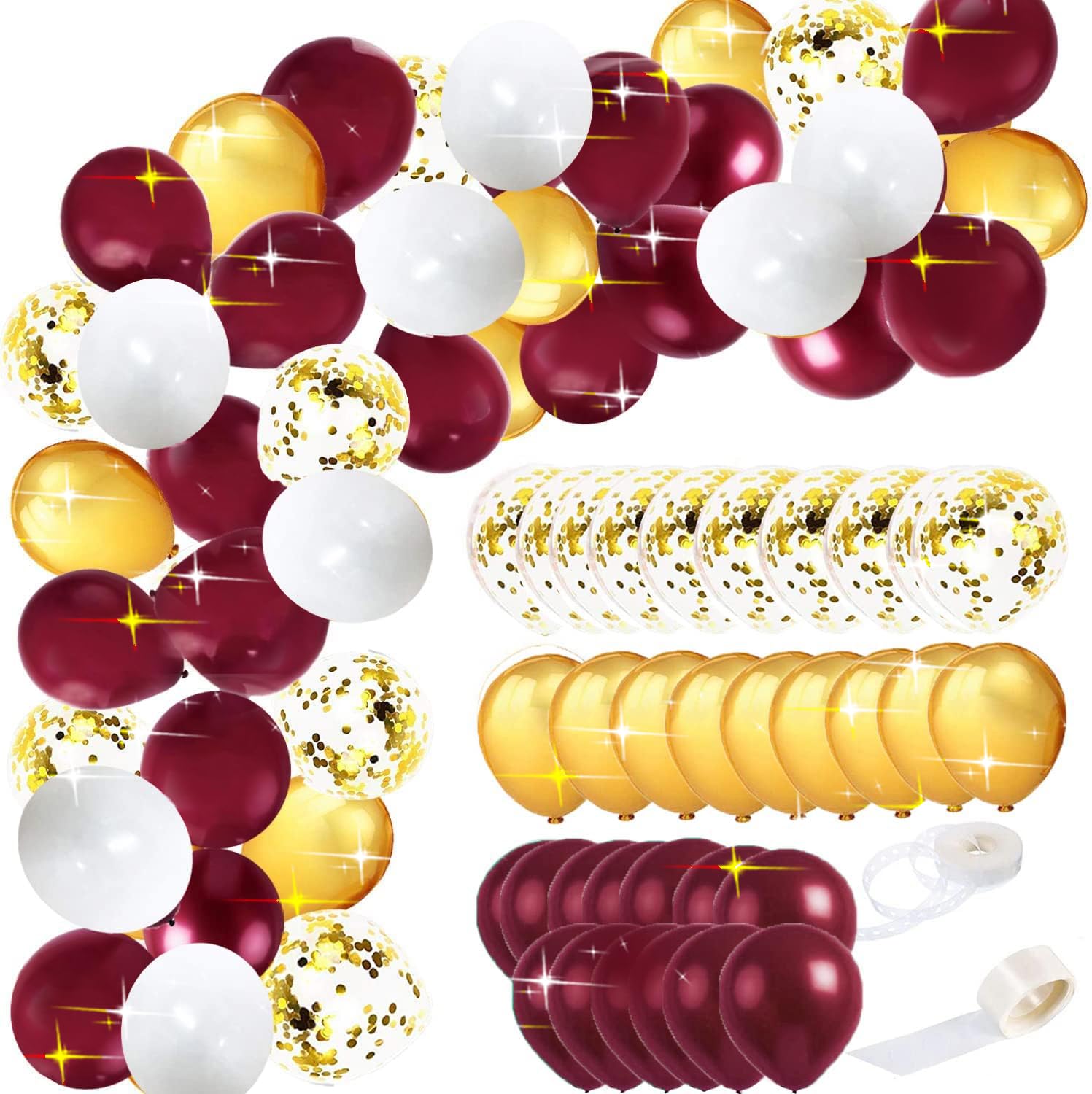 Graduation Decorations Maroon Gold 2024/Burgundy Gold Graduation Party Decorations/Burgundy Gold White Balloons 40pcs ASU/FSU Fall Bridal Shower Wedding/Fall Burgundy Birthday Decorations Women