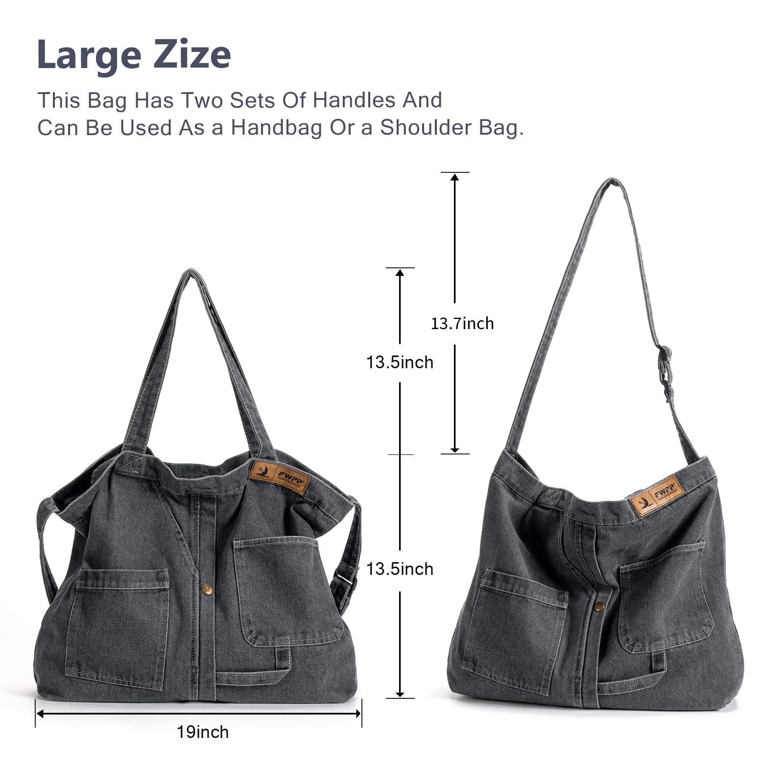 FWPP Womens Denim Hobo Bags, Jeans Casual Shoulder Bags for School Office Travel
