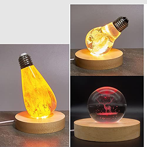 Amldoreat 3.1 Inches LED Lights Display Base, Round Wooden Lighted Base Stand with Remote Control for Laser Crystal Glass Resin Art, Sphere, Cylinder,Cube,Hexahedron, Resin Silicone Molds