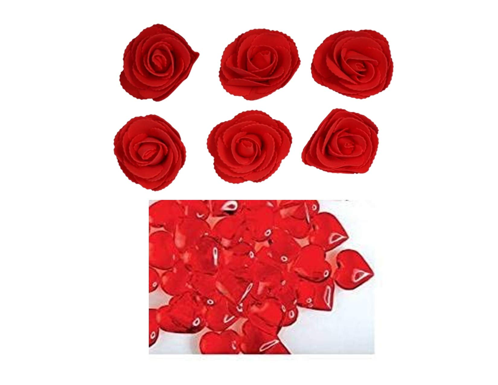 EBK Love Valentine's Day Valentine Sweetest Day 6 Count Potpourri Floral Garden Home Romantic Decor Decoration Rose Blooms and Heart Table Scatter Decorations 50 Count - RED