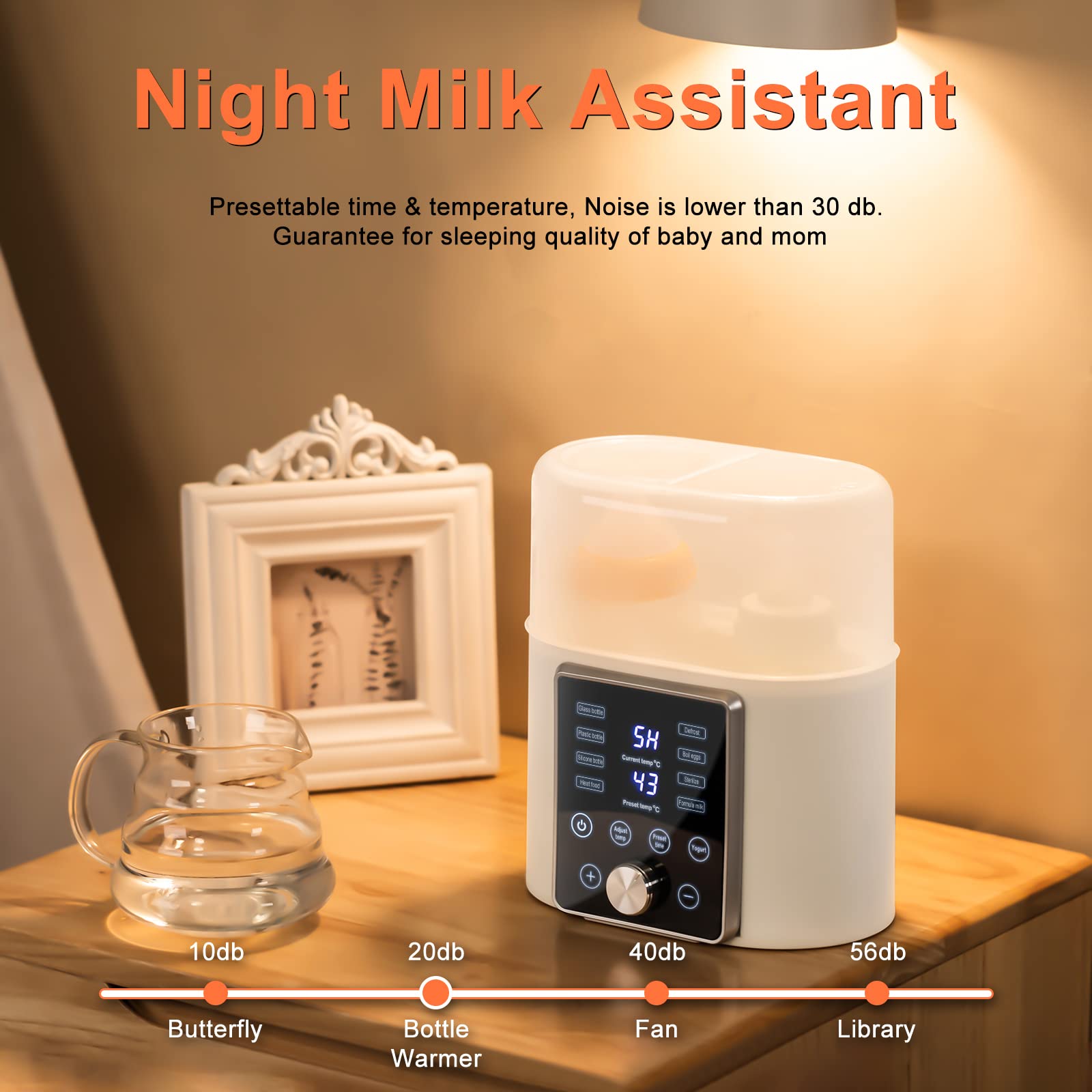 Baby Bottle Warmer, 8 in 1 Multi-Function Bottle Warmer, AI Temperature Control Rotate Button Bottle Warmer for Breastmilk, Low Noise Presettable Bottle Warmers, 24 Hours Keep Warming (2 Bottle)