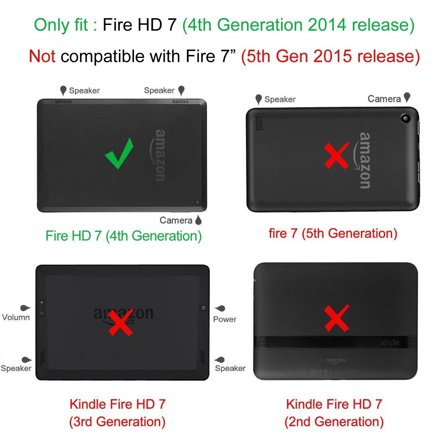 Fintie Folio Case for Fire HD 7 Tablet (4th Generation, 2014 Release) - Slim Fit Leather Standing Protective Cover with Auto Sleep/Wake, Black