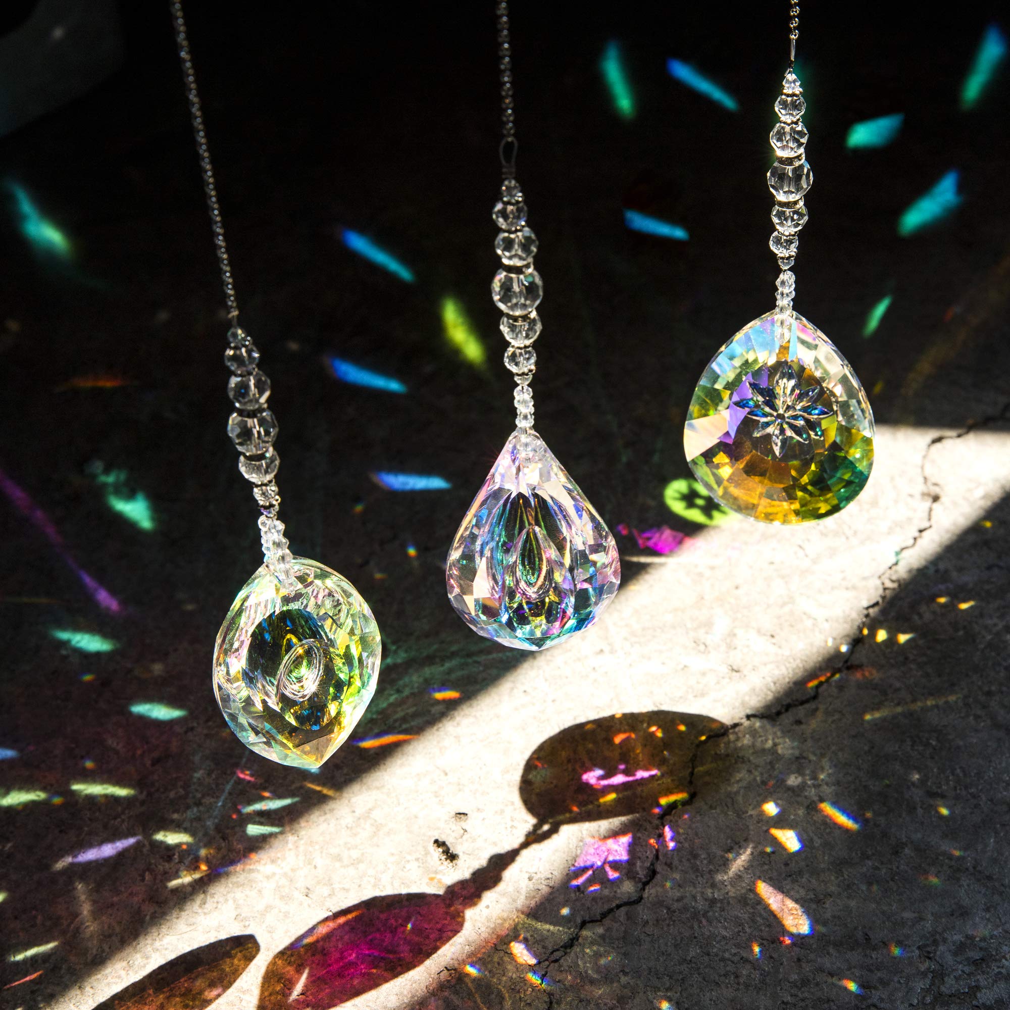 9pcs AB Coating Hanging Crystals Rainbow Crystal Prisms Suncatchers