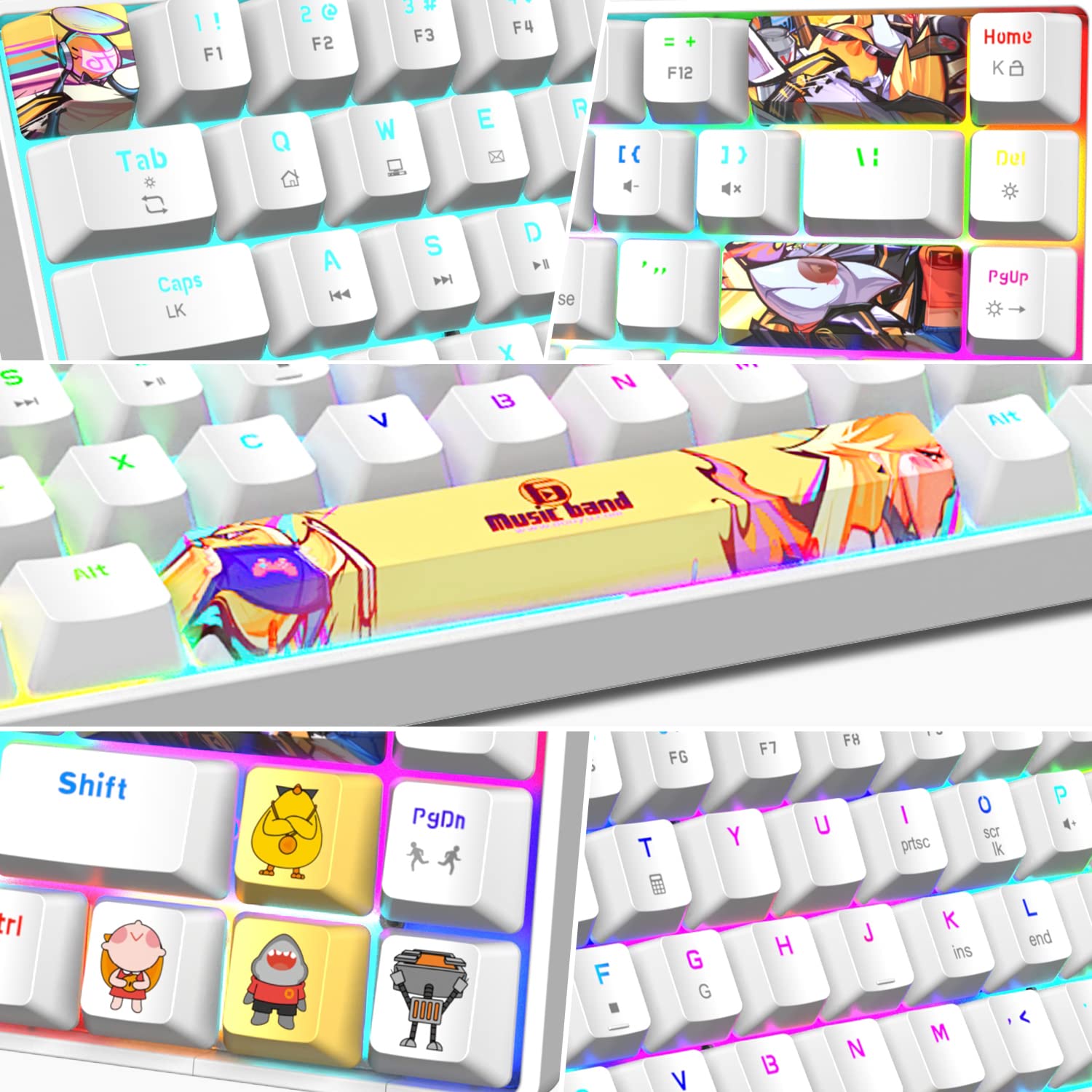 Portable 60% Mechanical Gaming Keyboard 18 Chroma RGB Backlit Ultra-Compact 68 Keys Dye Sublimation PBT Ergonomic Full Keys Anti-ghosting Compatible with PS4,PS5,PC,Gamers,Typist(White/Red Switch)