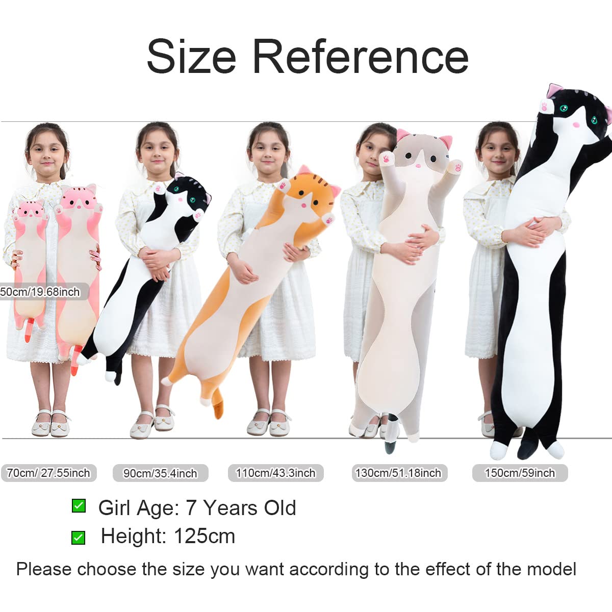 Giant Cat Pillow Plush Cartoon Kitty Sleeping Hugging Pillow, Cuddly Soft Long Kitten Body Pillow Doll Cat Cushion Toy for Kids Girlfriend (Gray, 70cm/27.55inch)