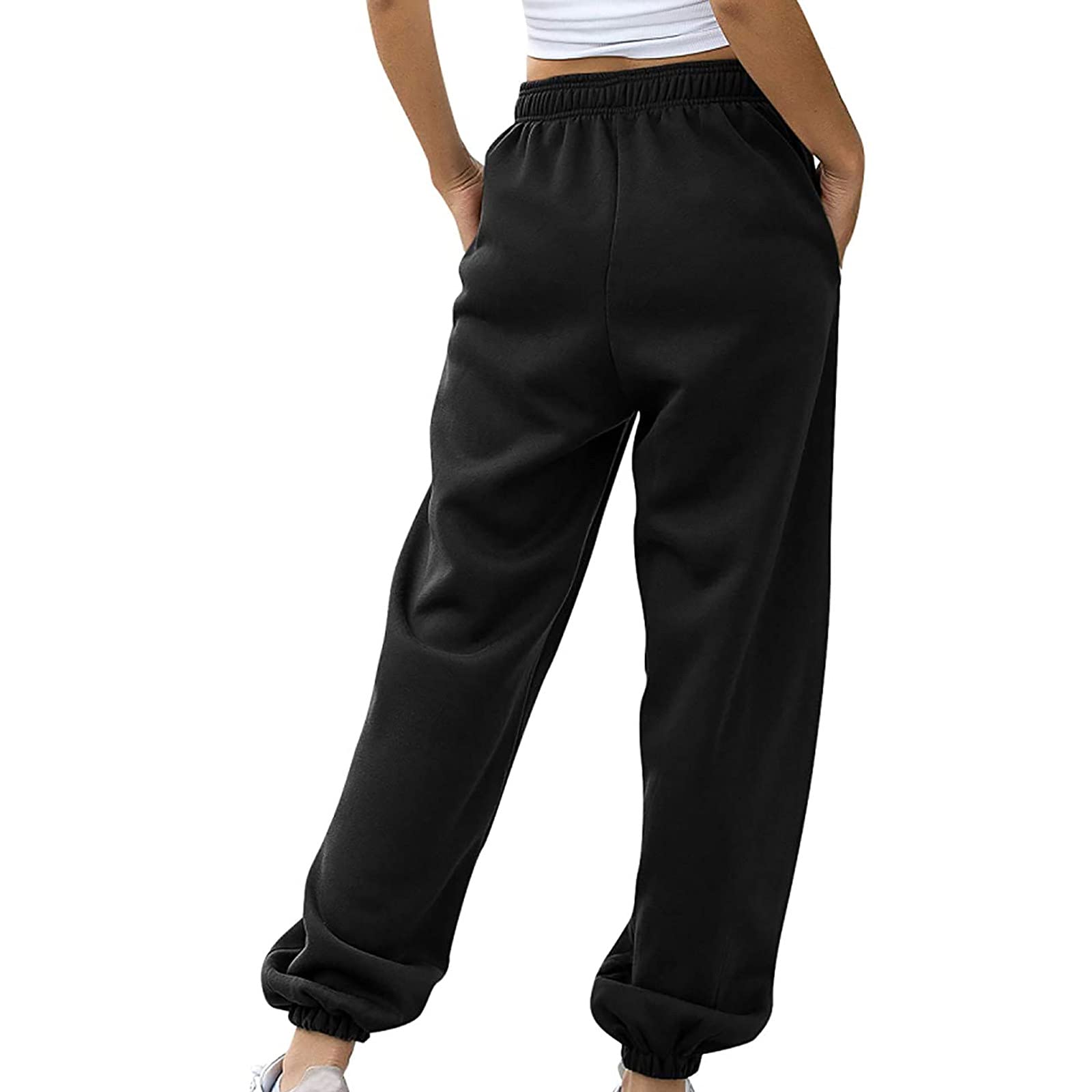 Baggy Sweatpants for Women Drawstring High Waisted Cinch Bottom Yoga Pants with Pockets Casual Relaxed Workout Jogger Pants Black